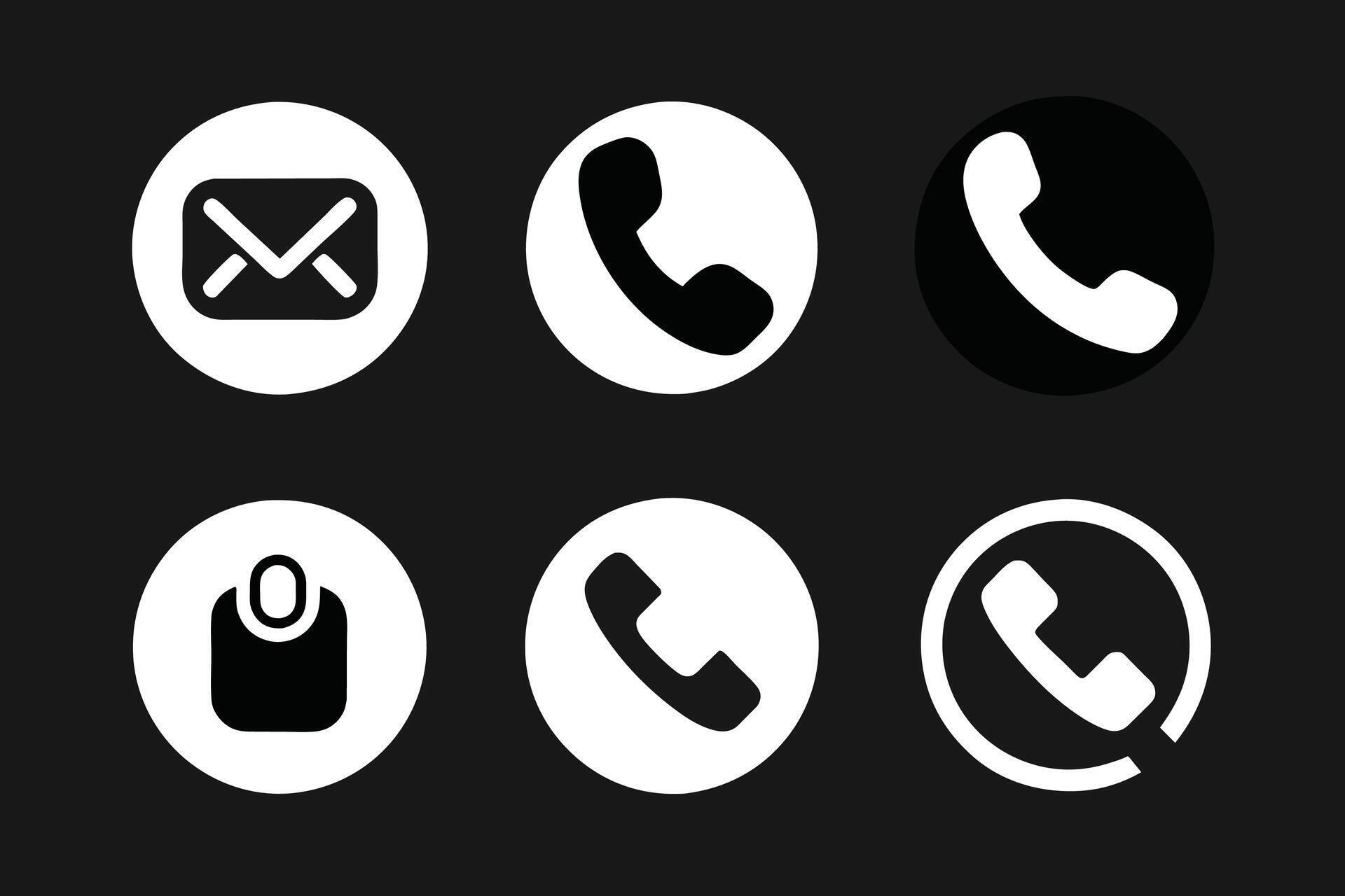Phone icon collection. Simple black and white telephone call symbol ...