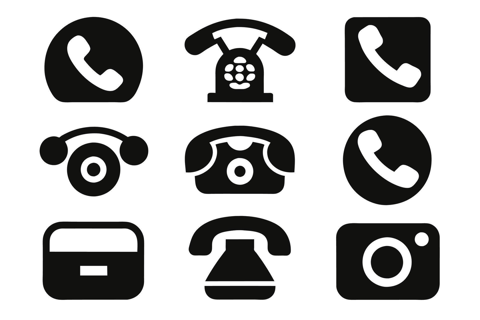 Phone icon collection. Simple black and white telephone call symbol ...