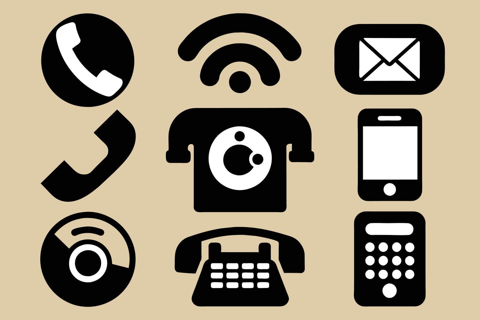 Phone icon collection. Simple black and white telephone call symbol ...