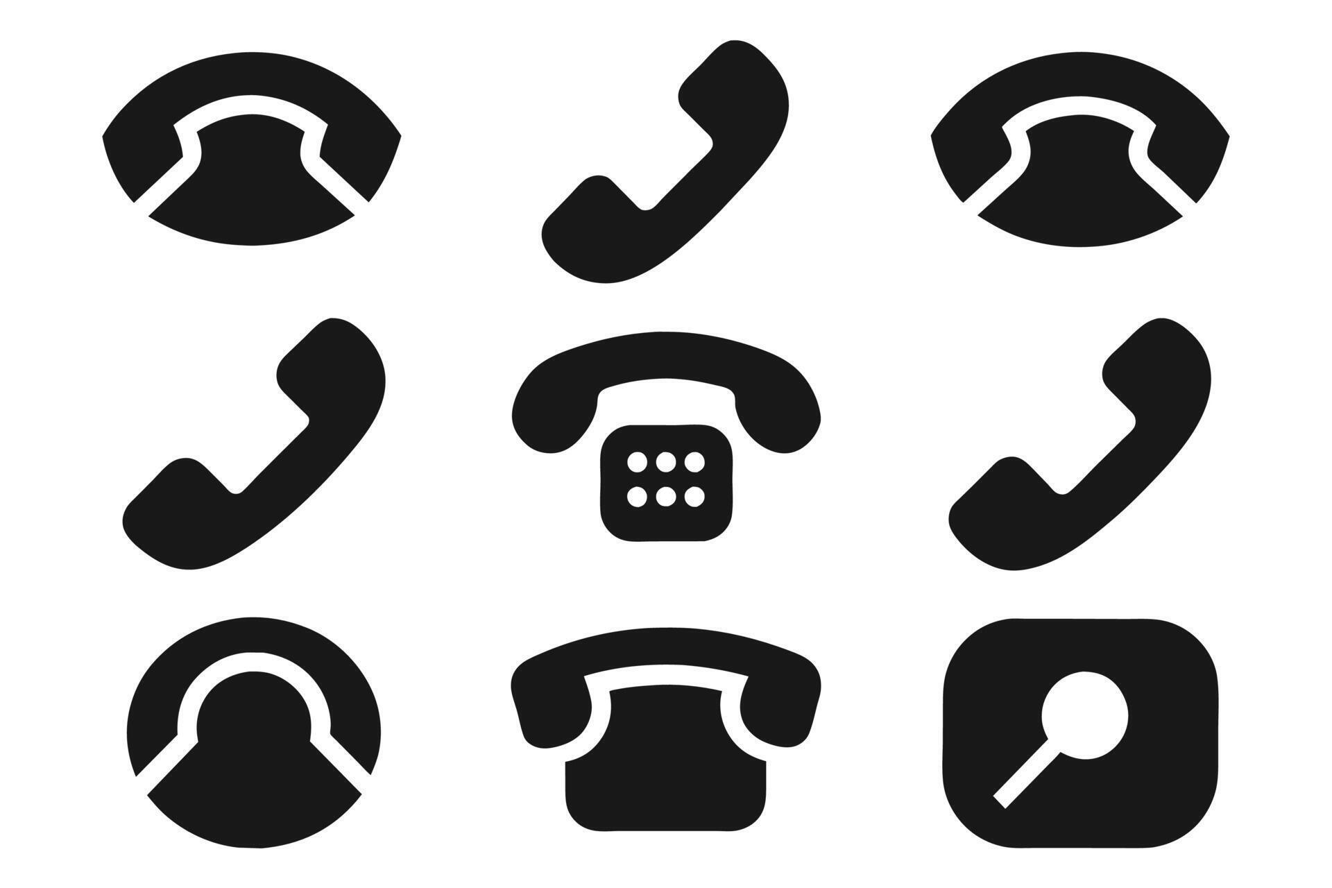Phone icon collection. Simple black and white telephone call symbol ...