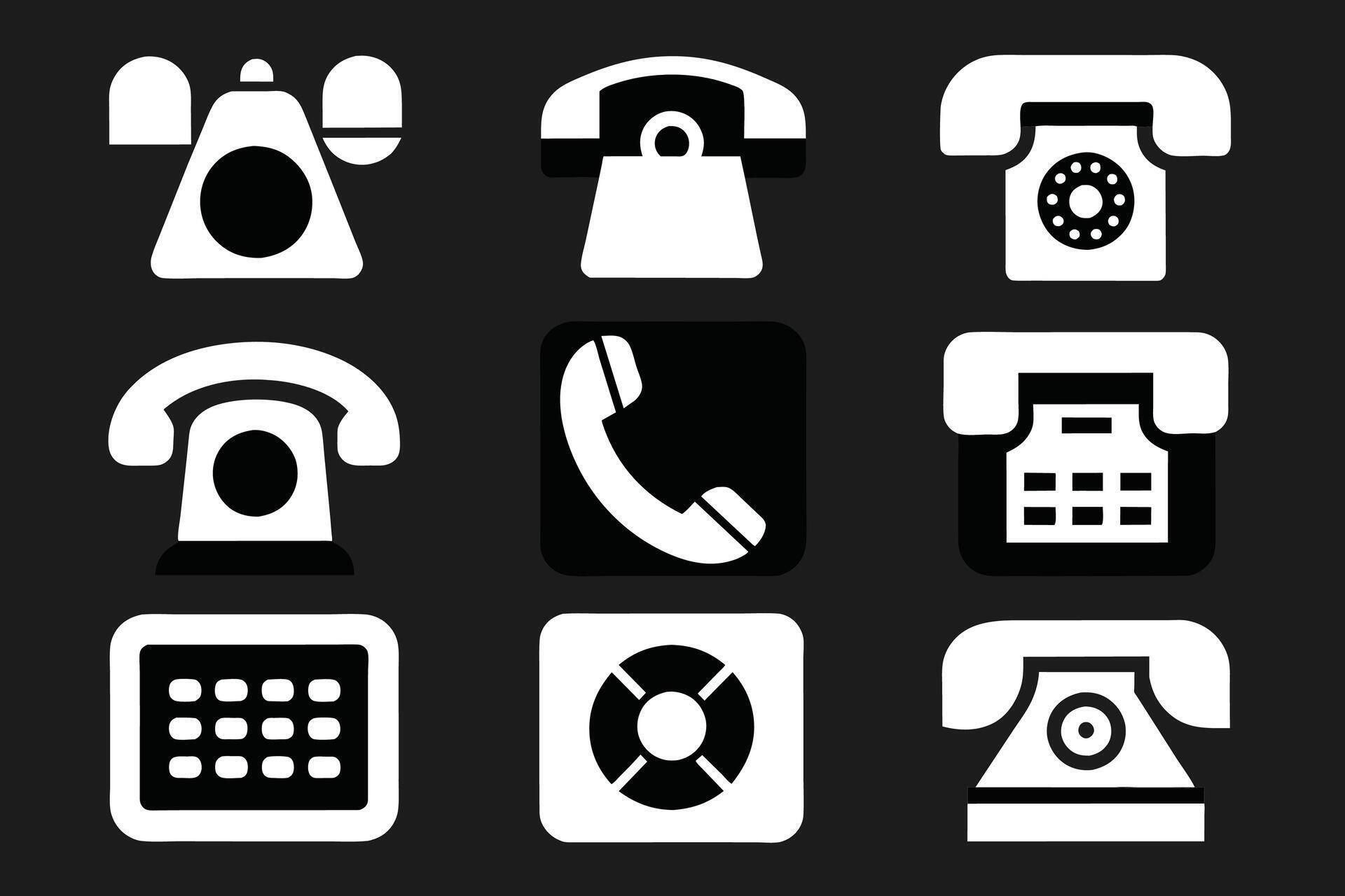 Phone icon collection. Simple black and white telephone call symbol ...