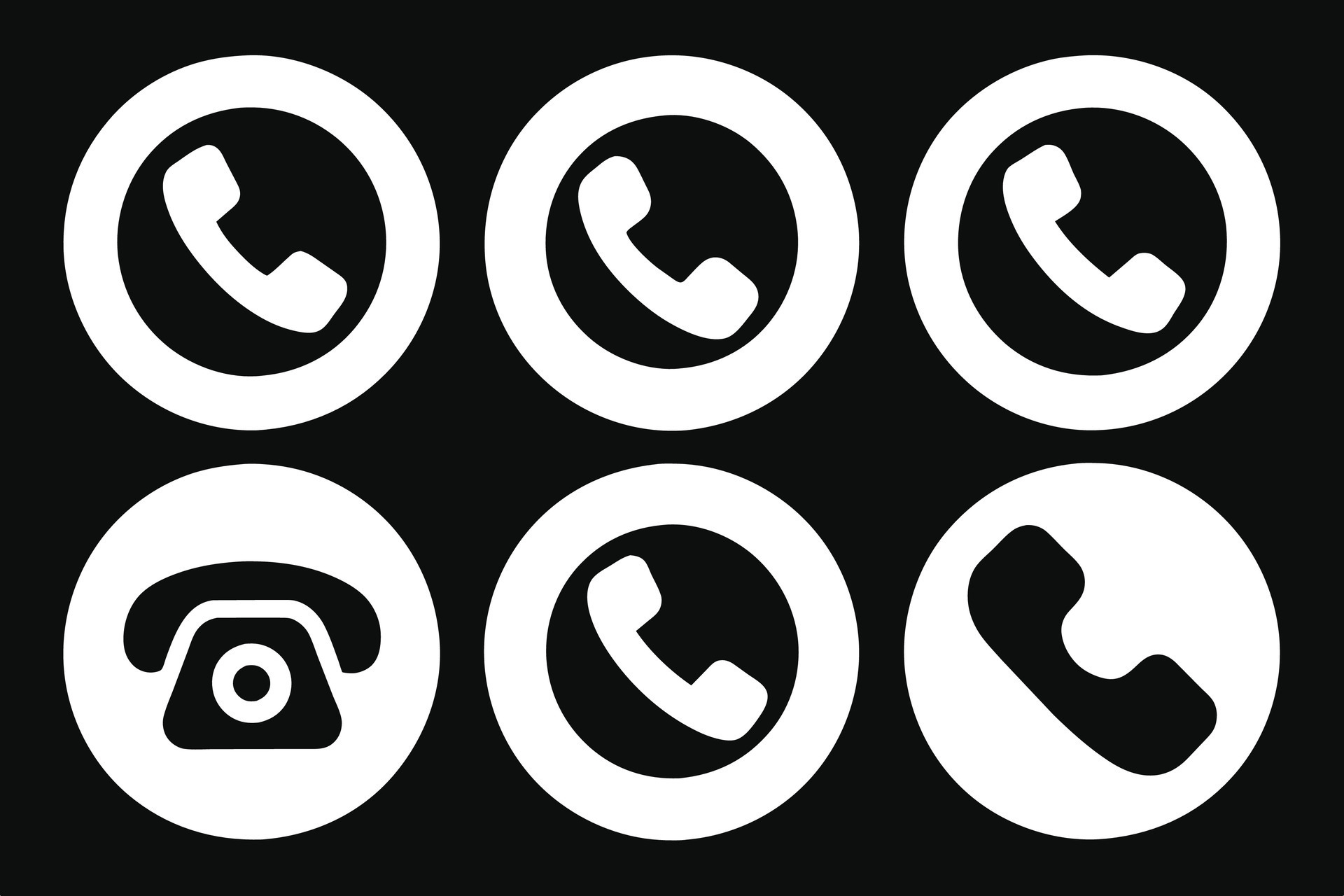 Phone icon collection. Simple black and white telephone call symbol ...