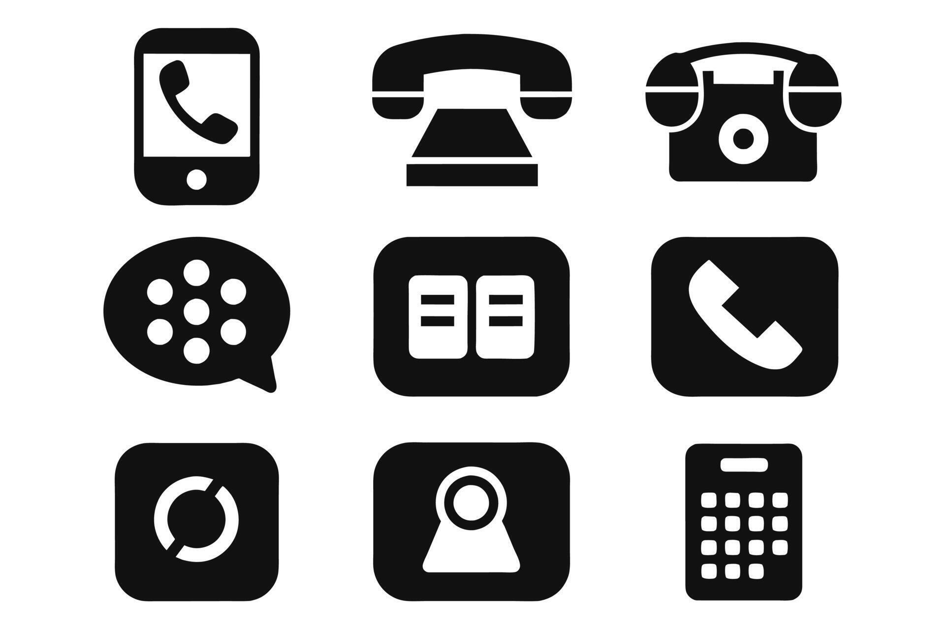 Phone icon collection. Simple black and white telephone call symbol ...