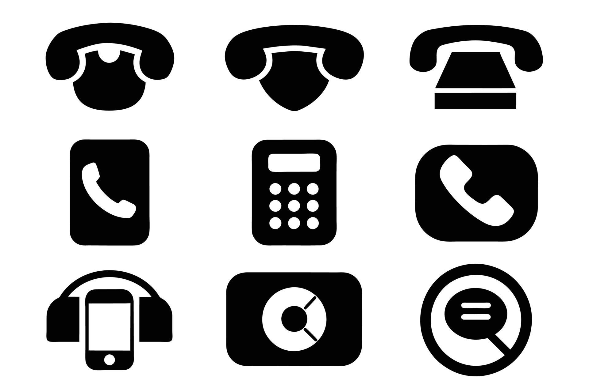 Phone icon collection. Simple black and white telephone call symbol ...