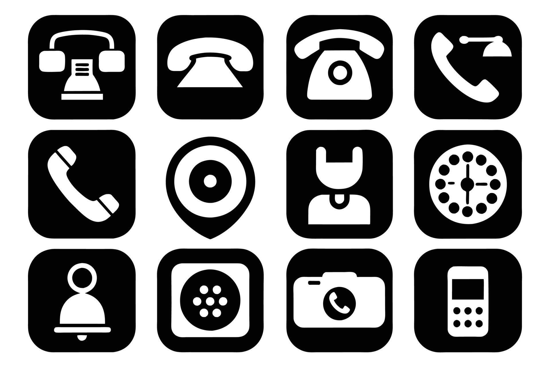 Phone icon collection. Simple black and white telephone call symbol ...