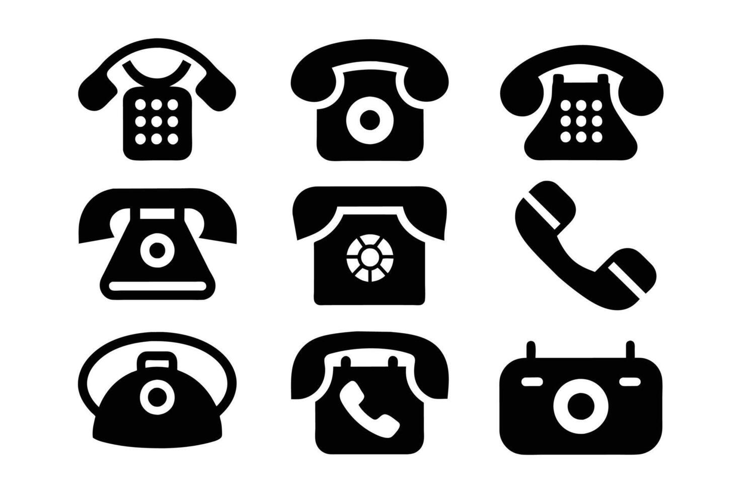Phone icon collection. Simple black and white telephone call symbol ...