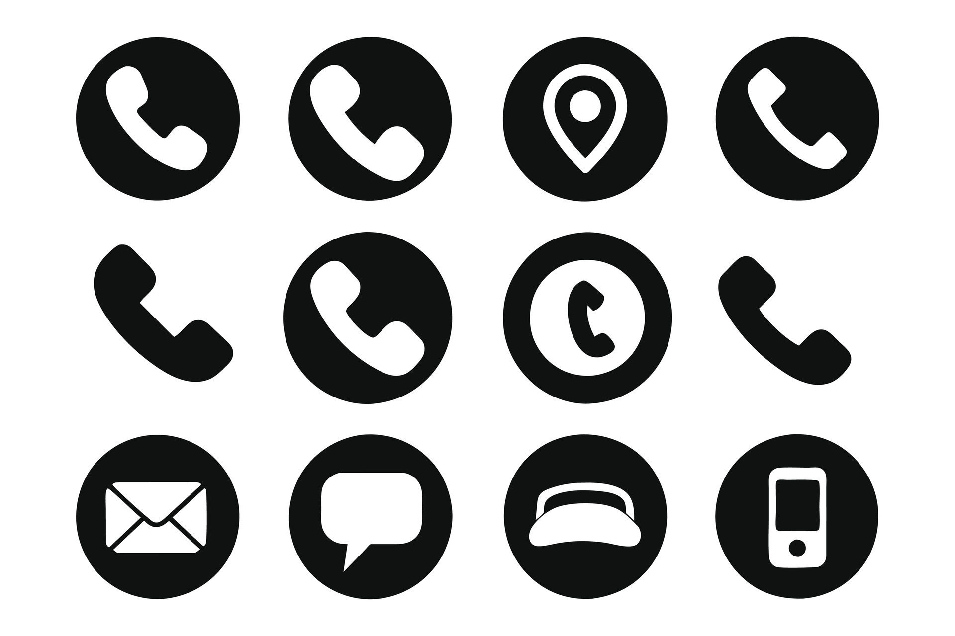 Phone icon collection. Simple black and white telephone call symbol ...