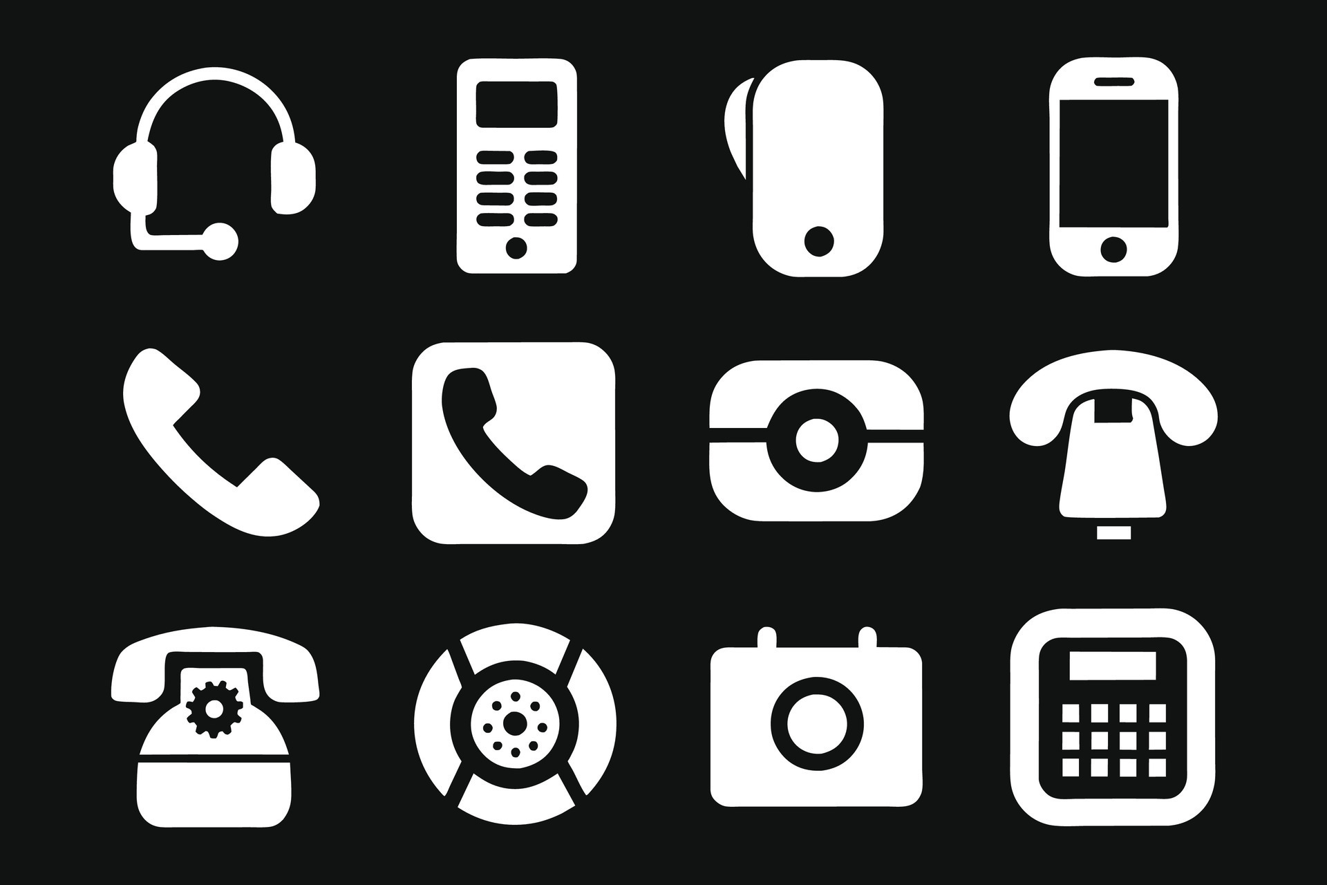 Phone icon collection. Simple black and white telephone call symbol ...