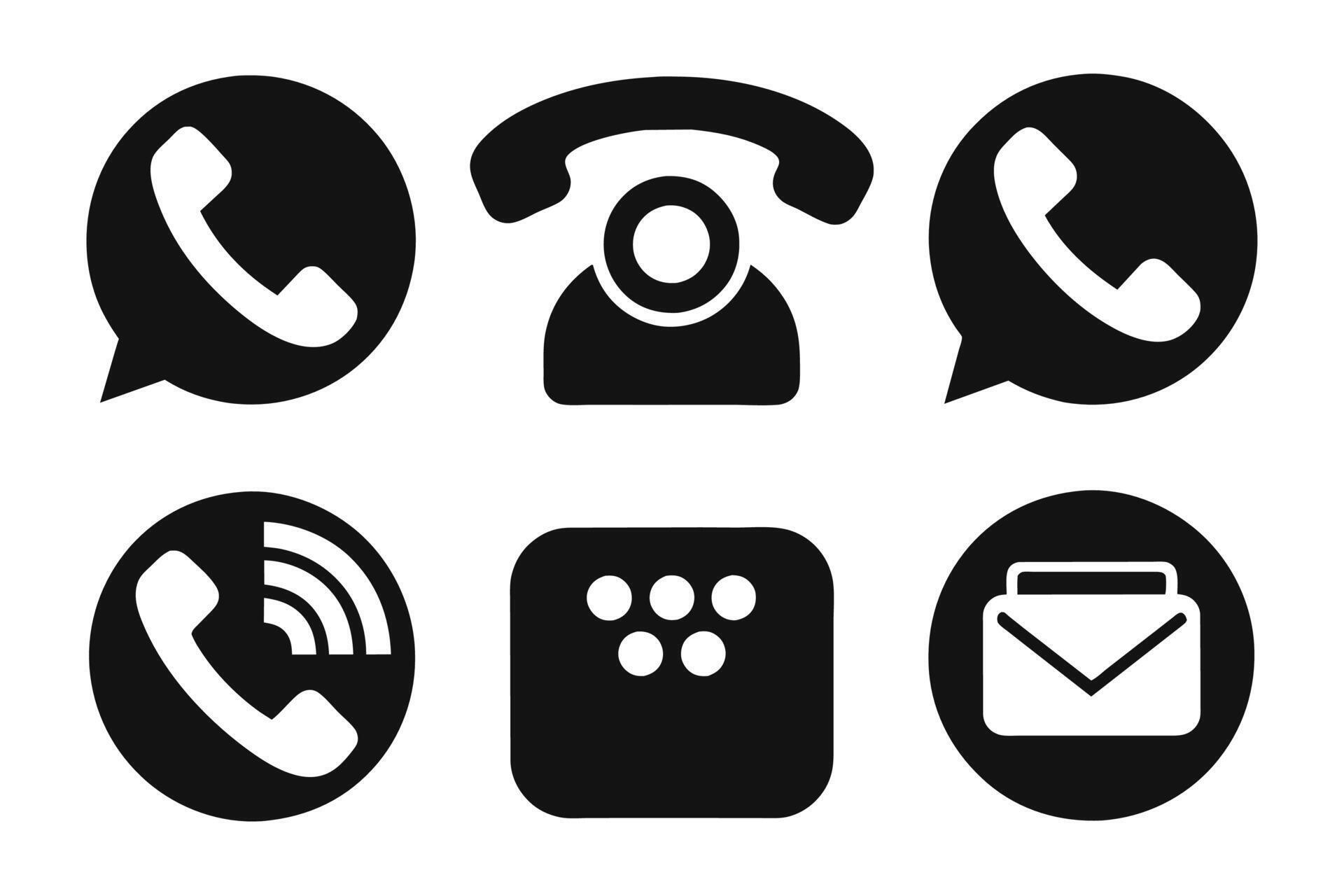 Phone icon collection. Simple black and white telephone call symbol ...