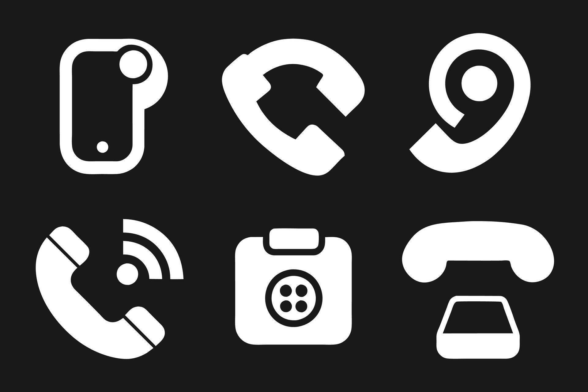 Phone icon collection. Simple black and white telephone call symbol ...