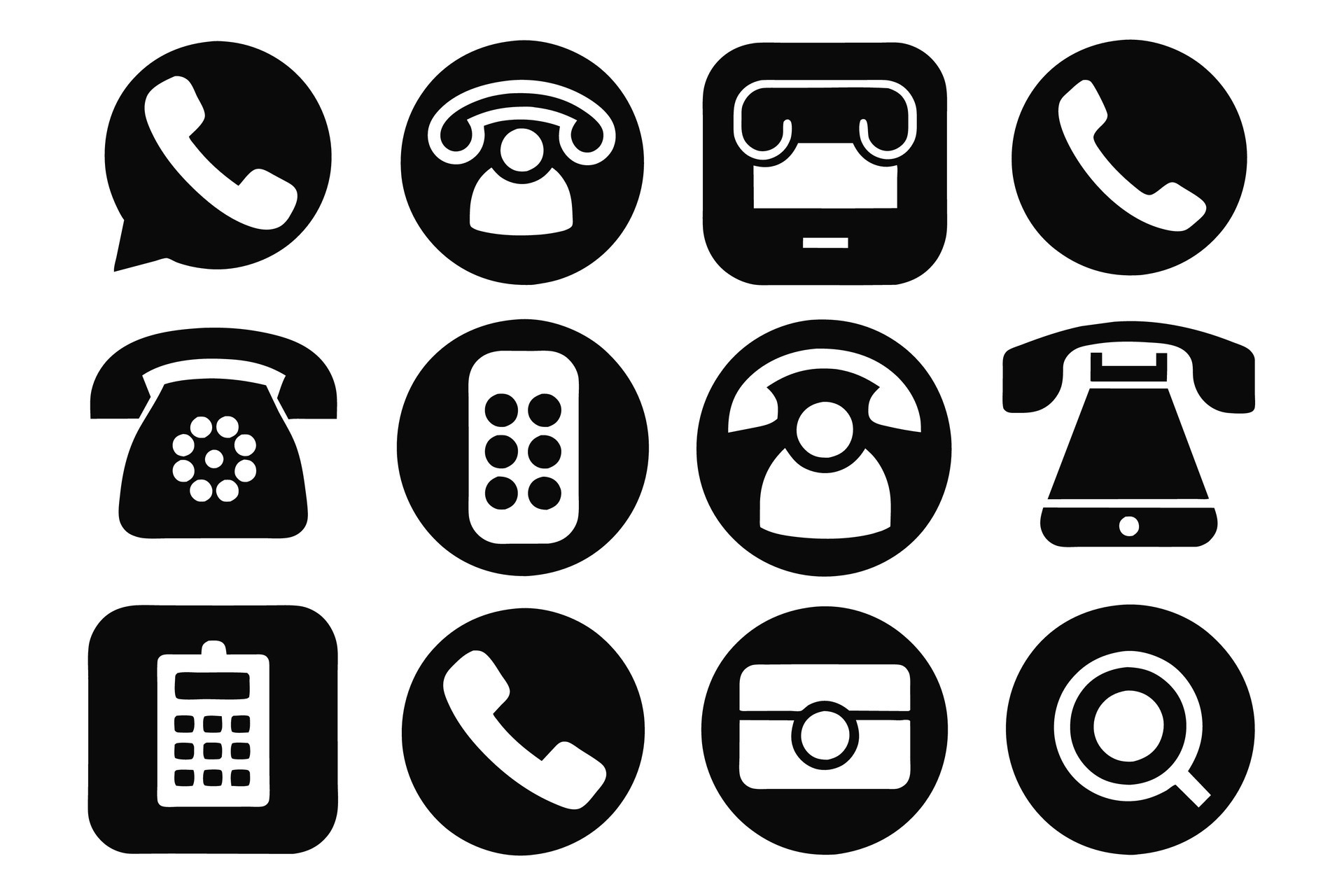 Phone icon collection. Simple black and white telephone call symbol ...
