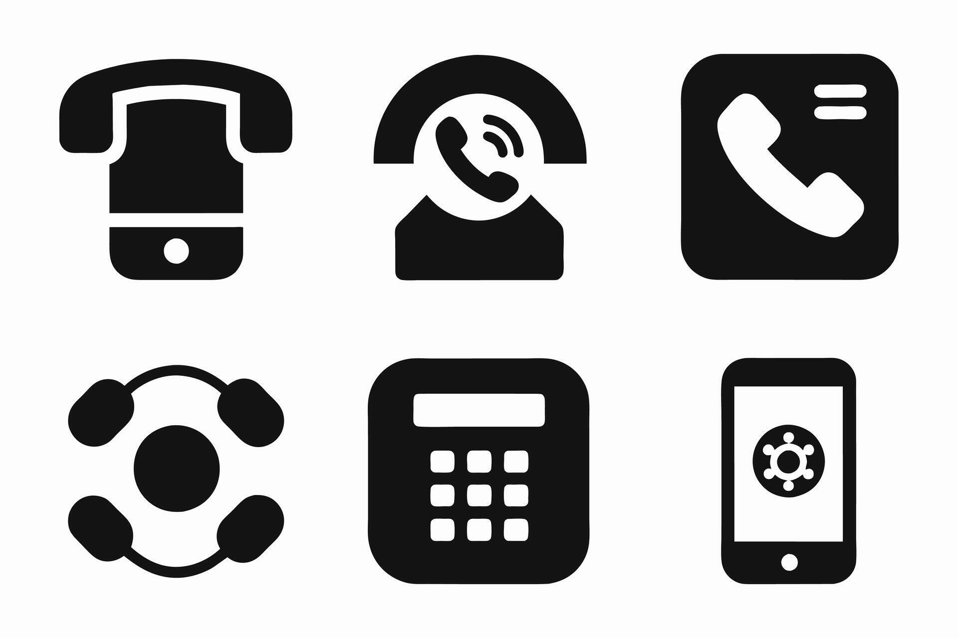 Phone icon collection. Simple black and white telephone call symbol ...