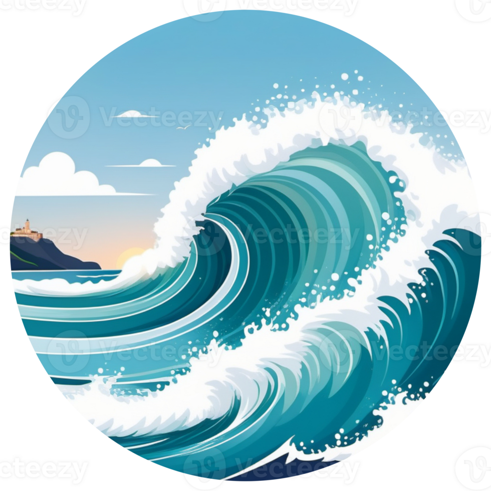 Cartoon wave art design in round frame 42976164 PNG
