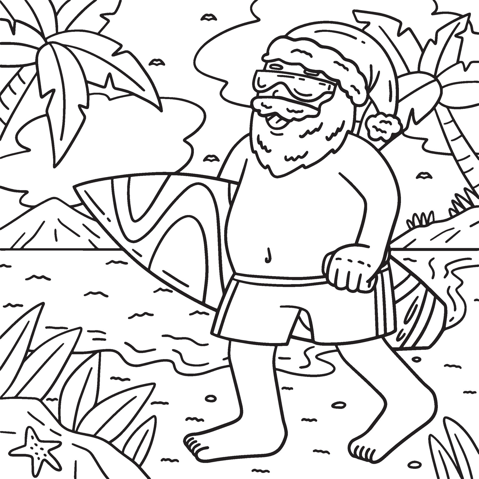 Christmas in July Santa with Surfboard Coloring 42977358 Vector Art at ...