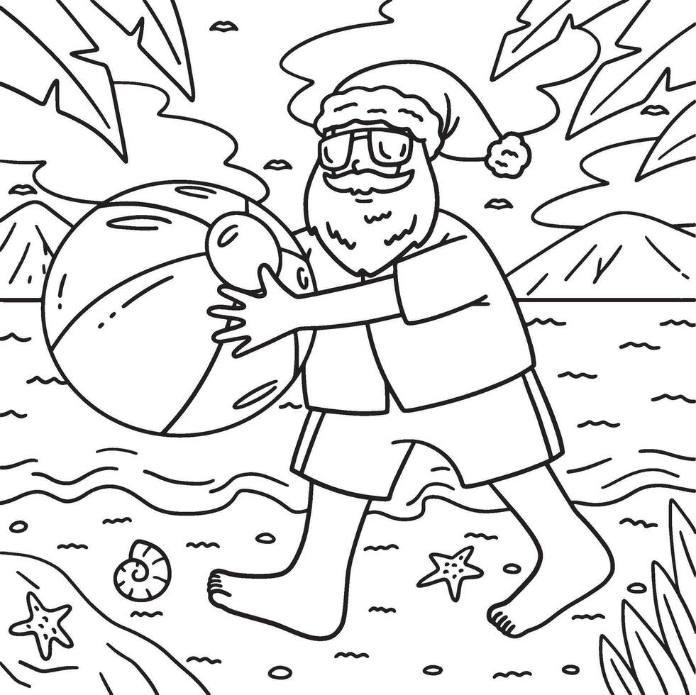 Christmas in July Santa with Beach Ball Coloring 42977415 Vector Art at ...
