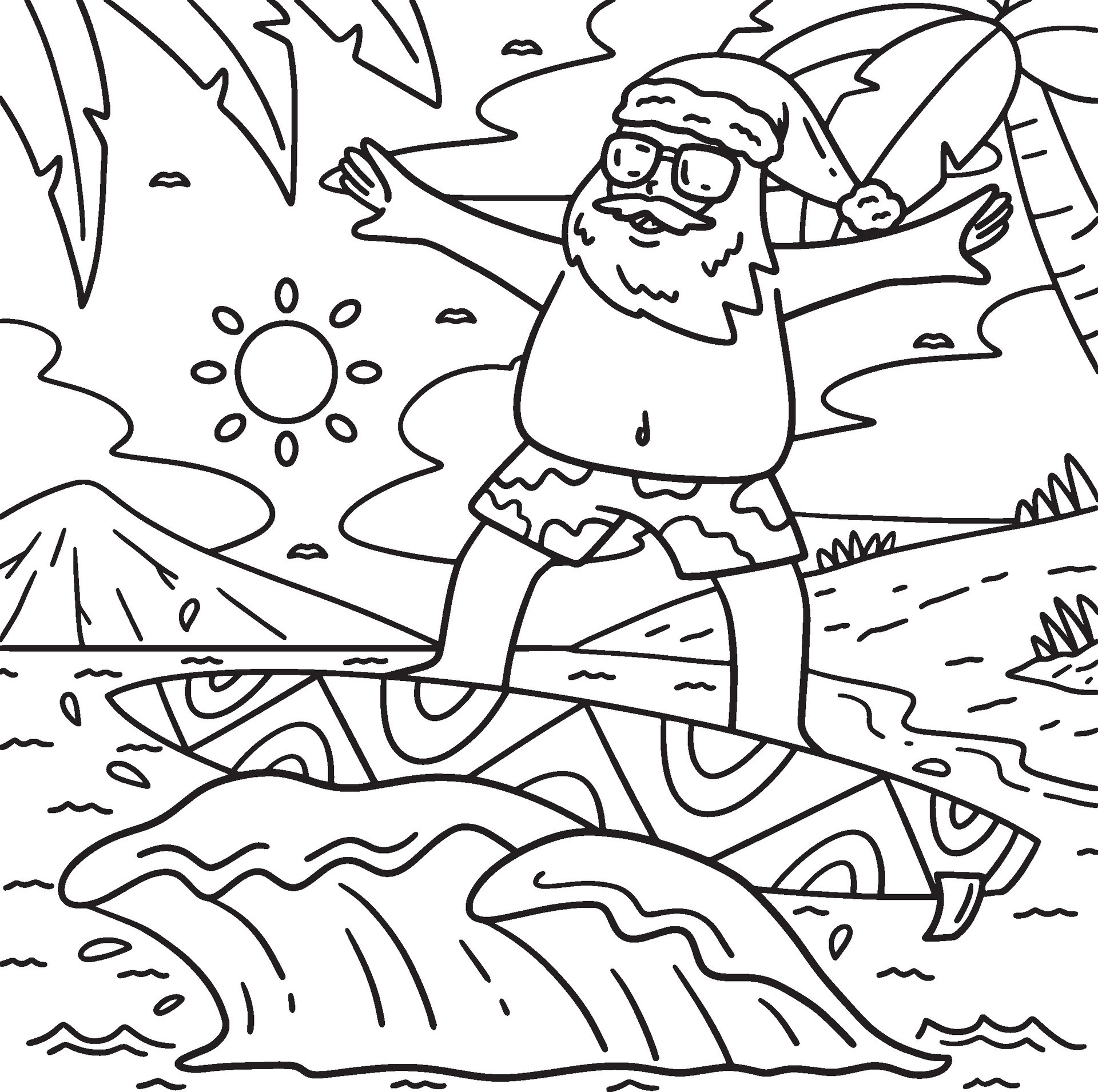 Christmas in July Santa Surfing Coloring Page 42977451 Vector Art at ...