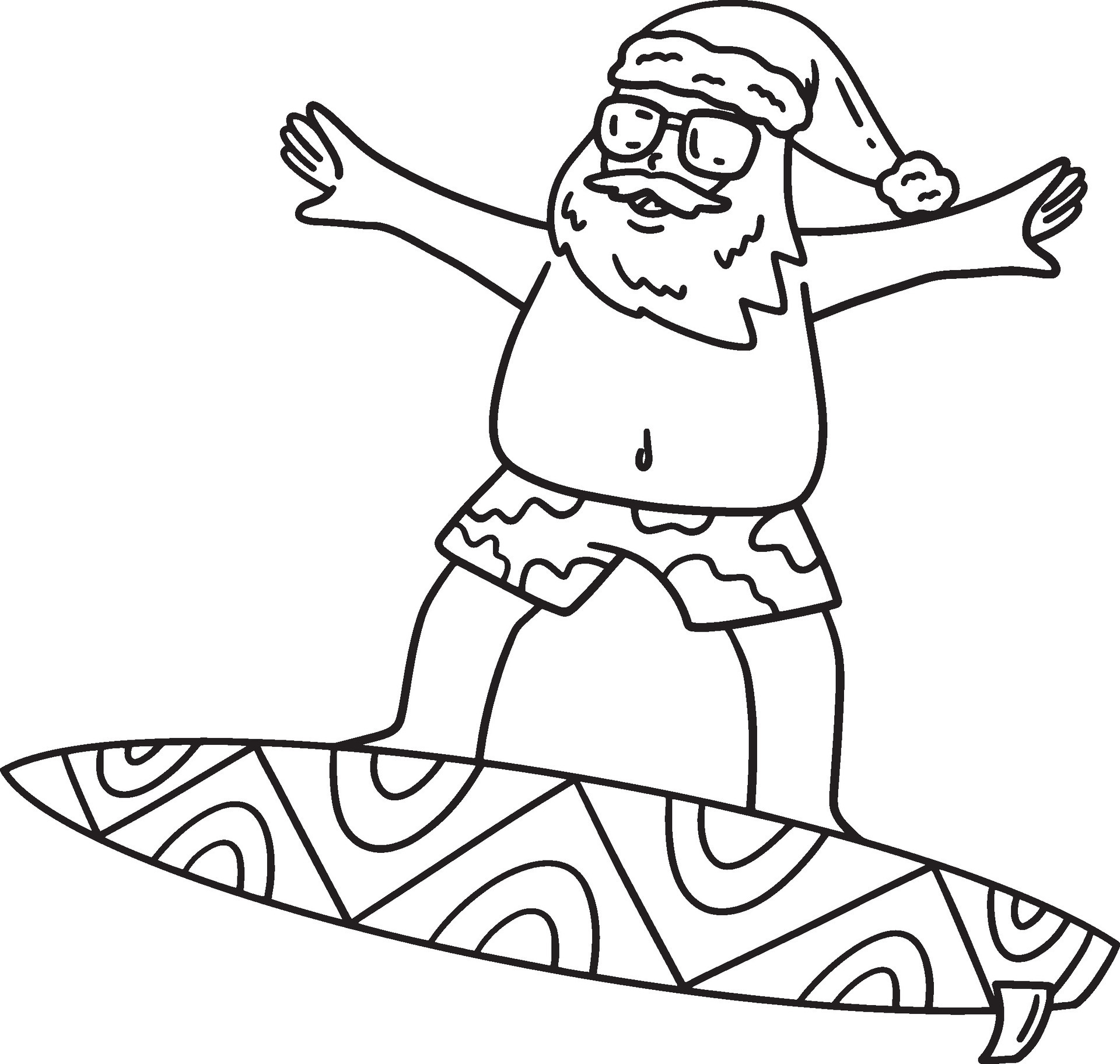 Christmas in July Santa Surfing Isolated Coloring 42977543 Vector Art ...
