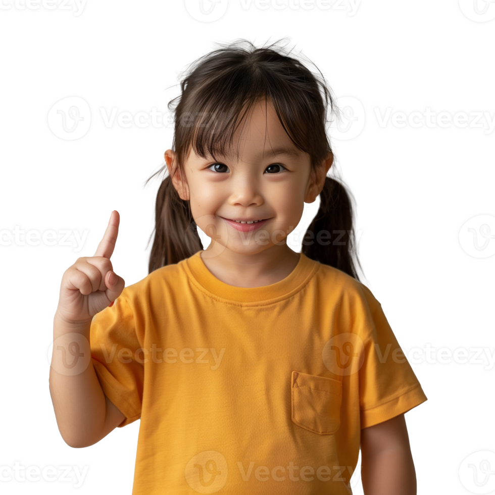 Smiling young girl pointing up on transparent background 42977741 PNG