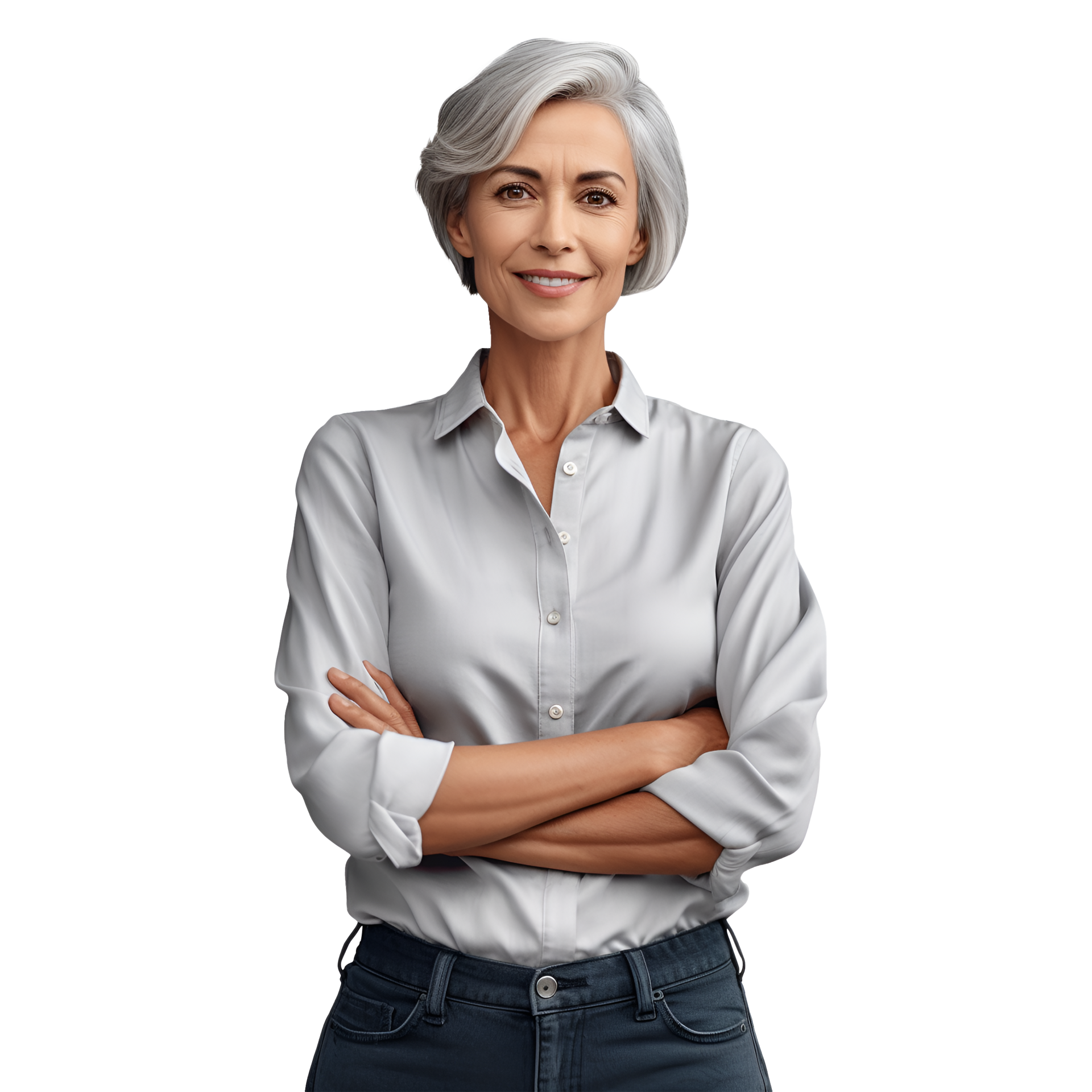 Portrait of a middle aged woman happy smiling and standing posing ...