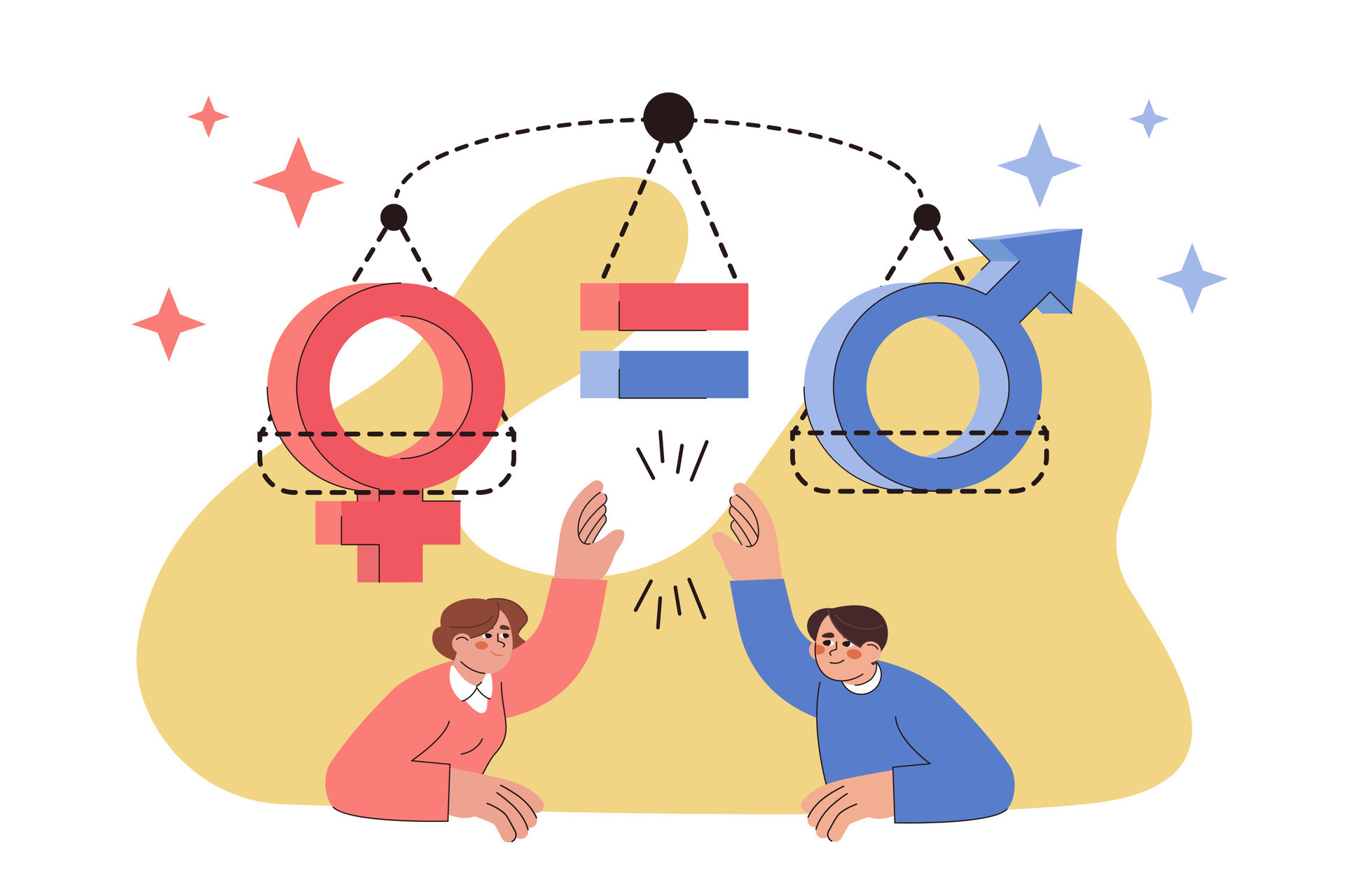 Igualdad Entre Hombre Y Mujer Con Hembra Y Masculino Género Firmar En