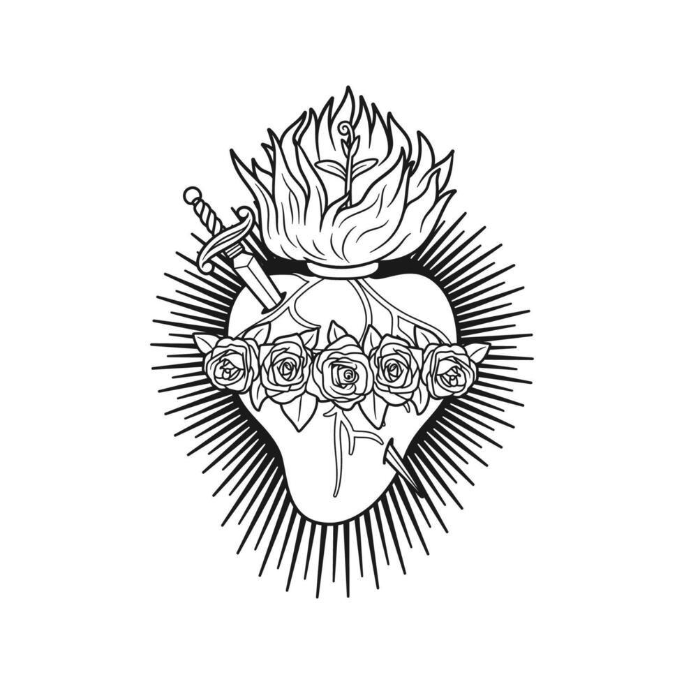Immaculate Heart Of The Blessed Virgin Mary Illustration Outline