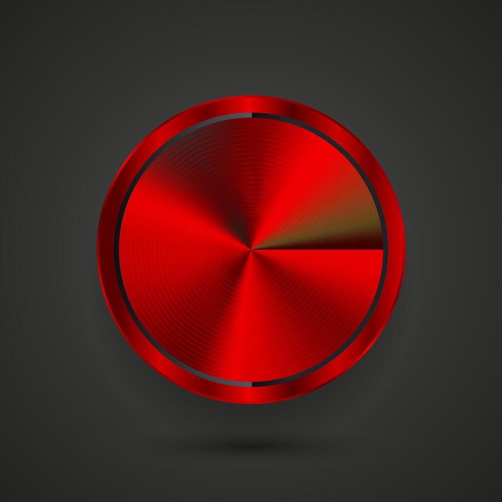 Red Abstract circle button, red blank button template with metal ...