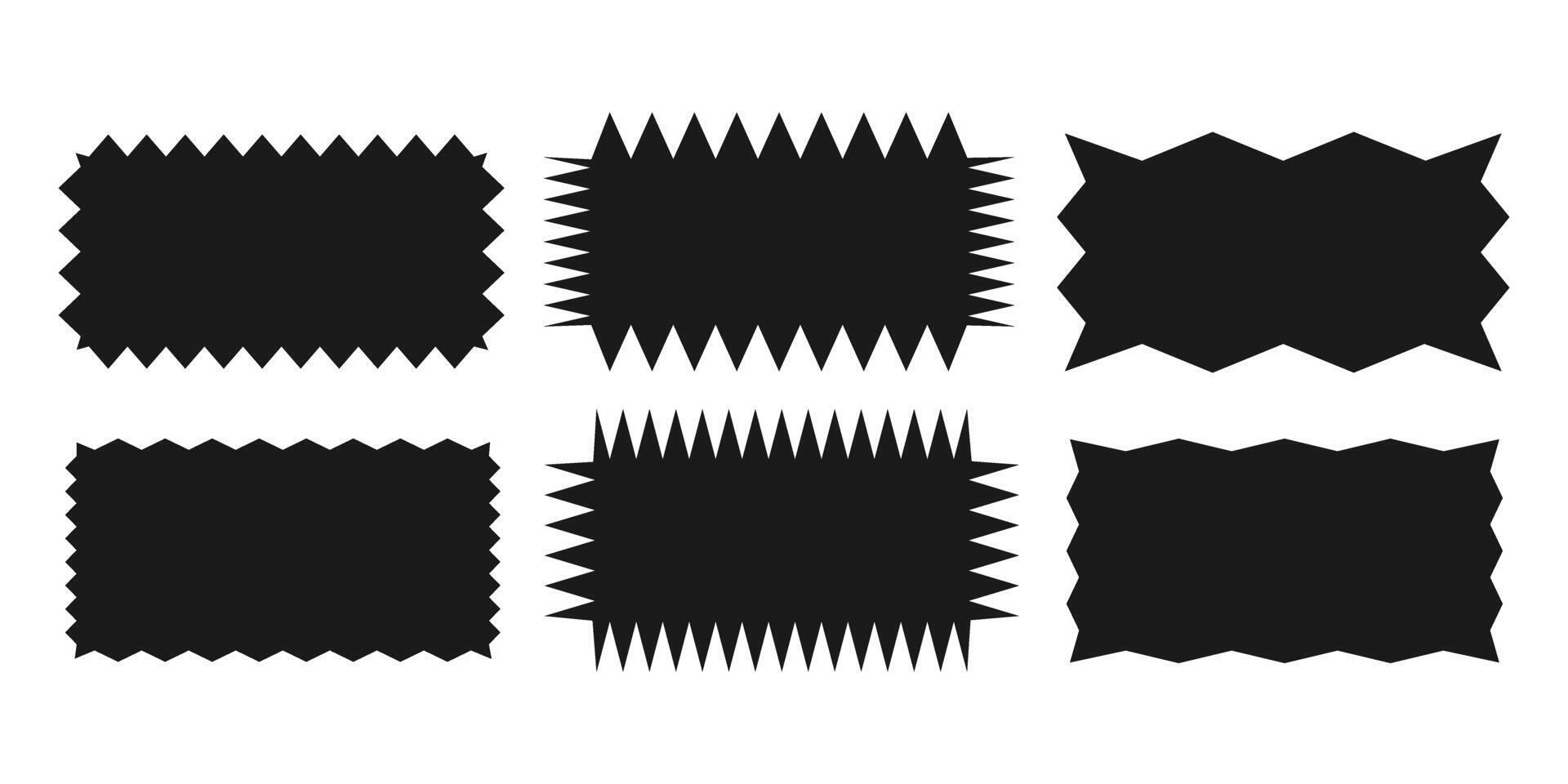 Jagged rectangle.A set of uneven zigzag rectangular shapes. Black color. Isolated elements for ...