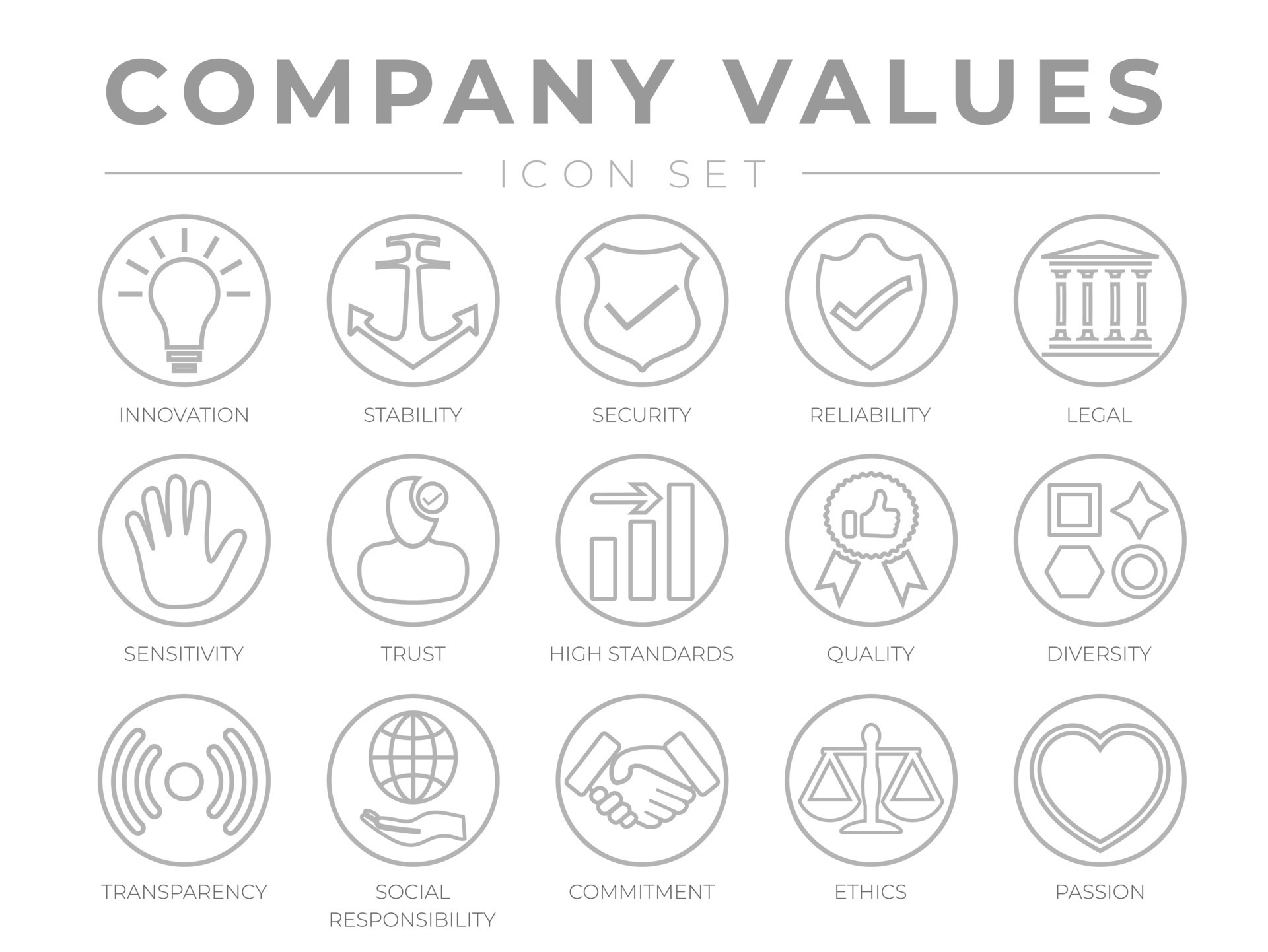 Business Company Core Values Round Outline Icon Set. Innovation ... Business Company Core Values Round Outline Icon Set. Innovation ...