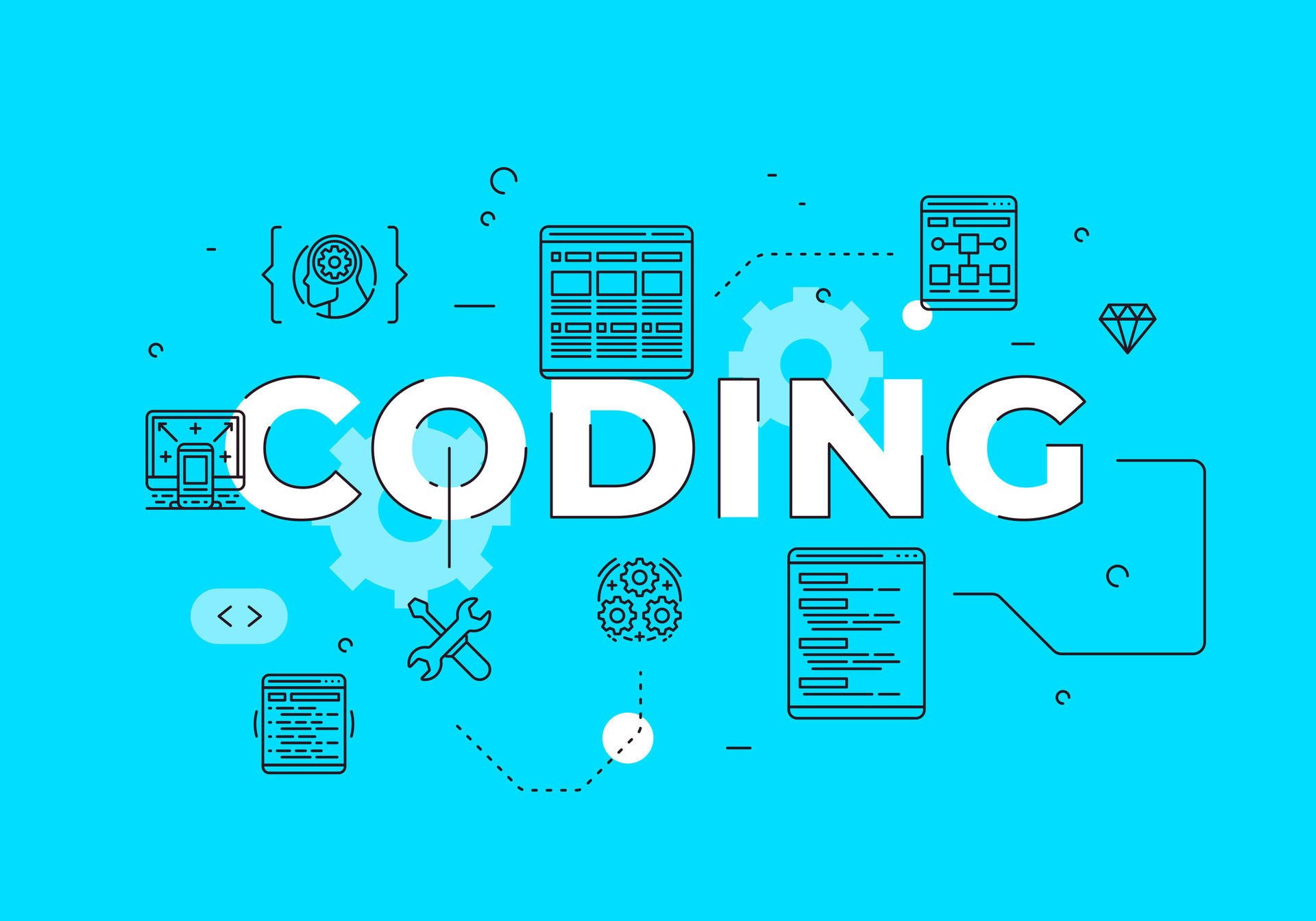 Coding text concept modern flat style illustration red banner with outline icons 43038796 Vector ...