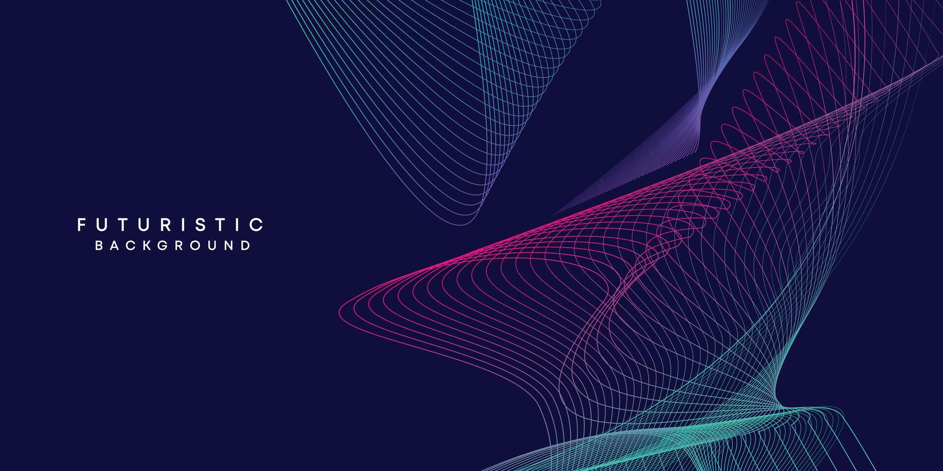 Abstract dark blue digital future technology geometric flowing line background. Purple-navy blue ...