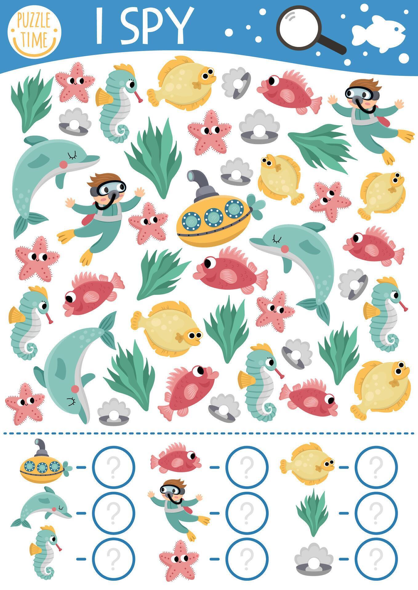 Under the sea I spy game for kids. Searching and counting activity with ...