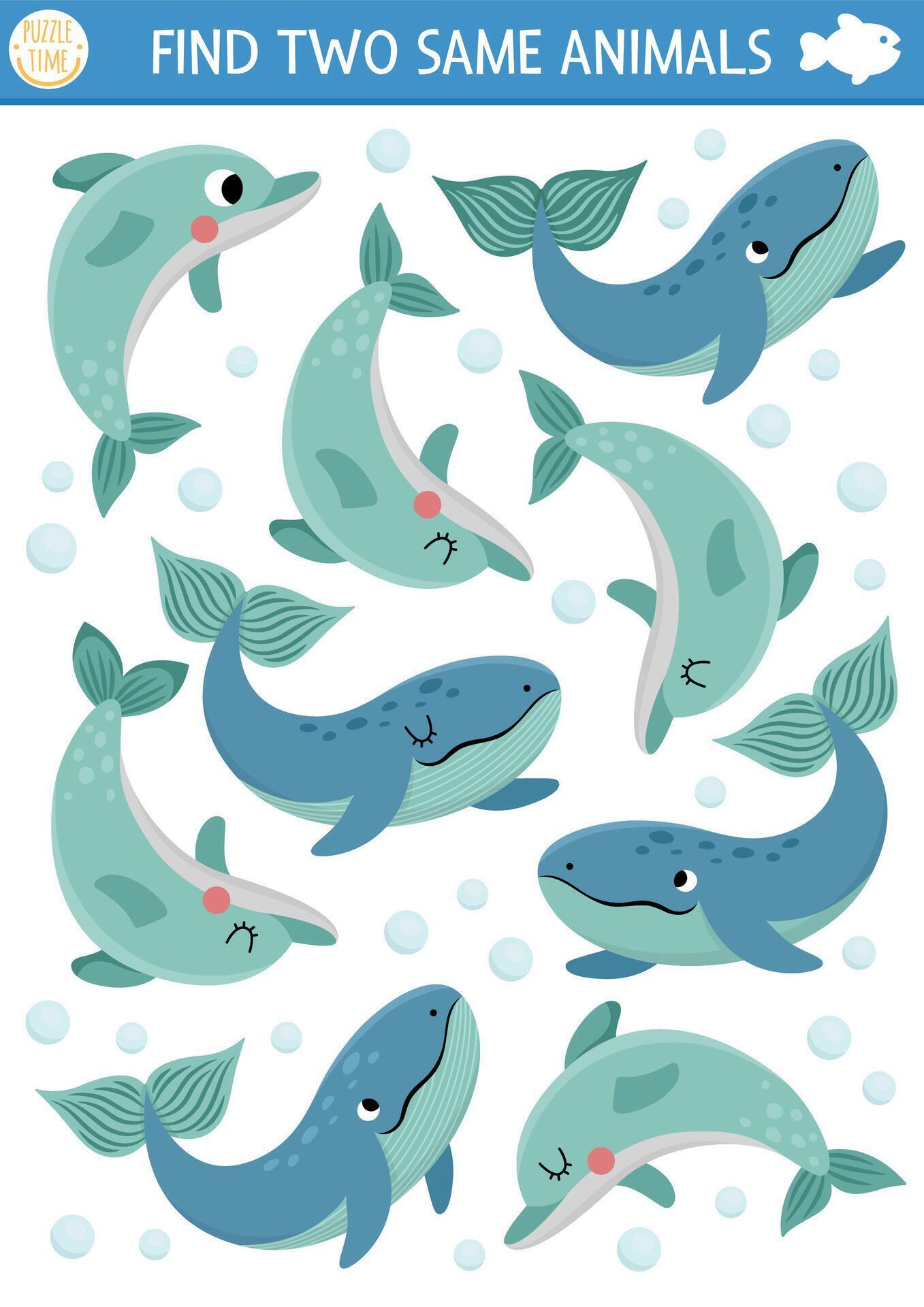Find two same water animals. Under the sea matching activity for ...