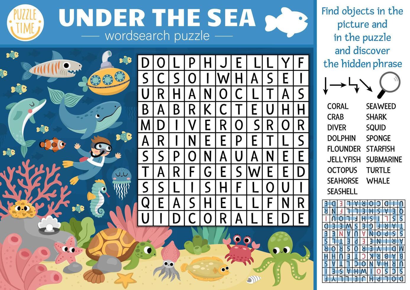 under the sea word search puzzle for kids. Simple ocean life word ...