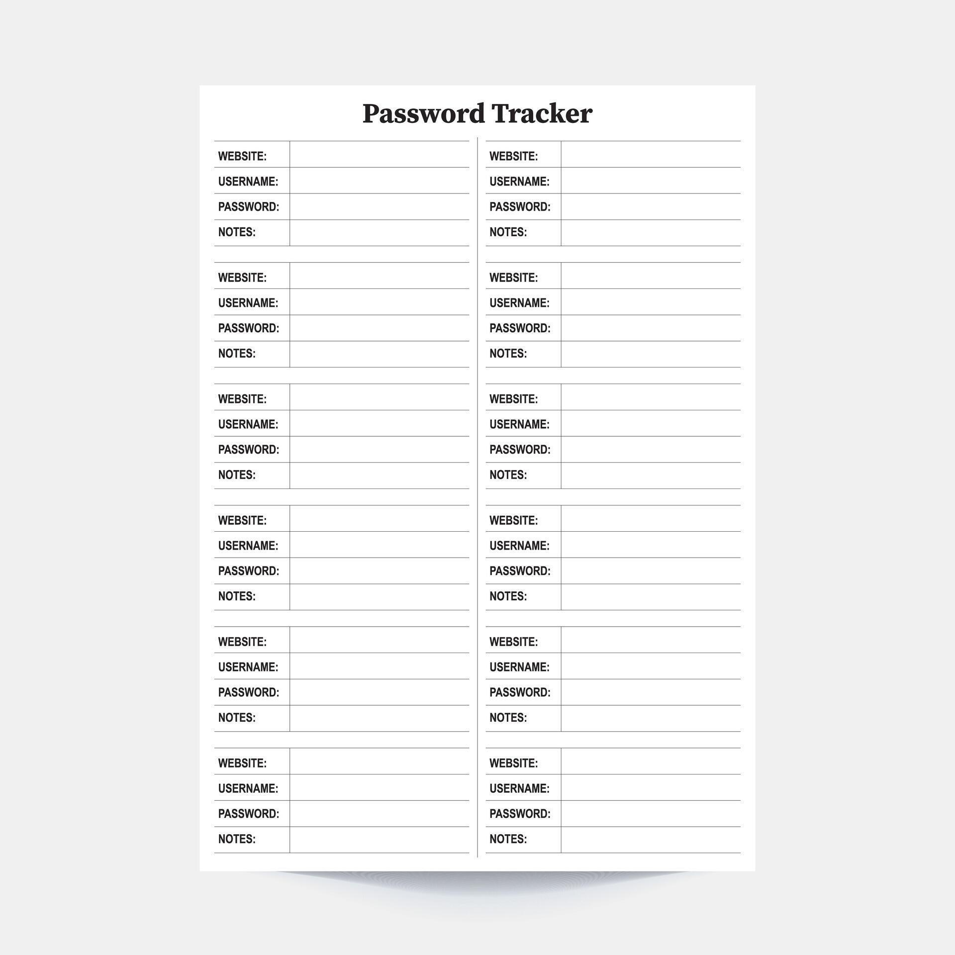 Password Tracker Printable Password Log Password Keeper Password