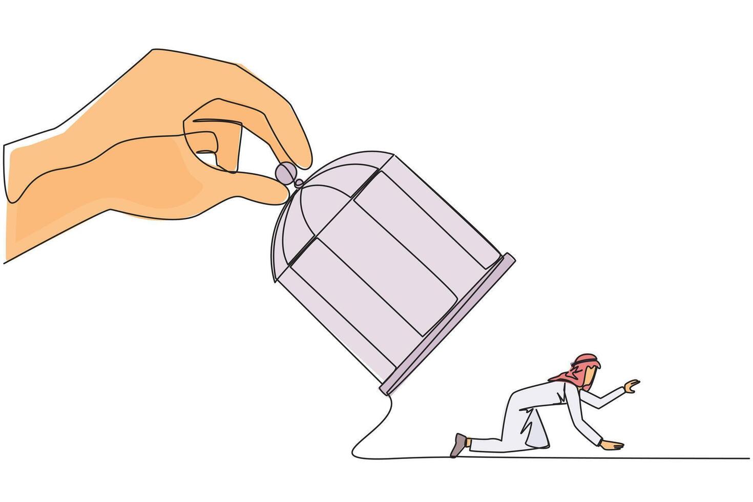 Continuous one line drawing big hand holds the cage want to catch crawl ... Continuous one line drawing big hand holds the cage want to catch crawl ...