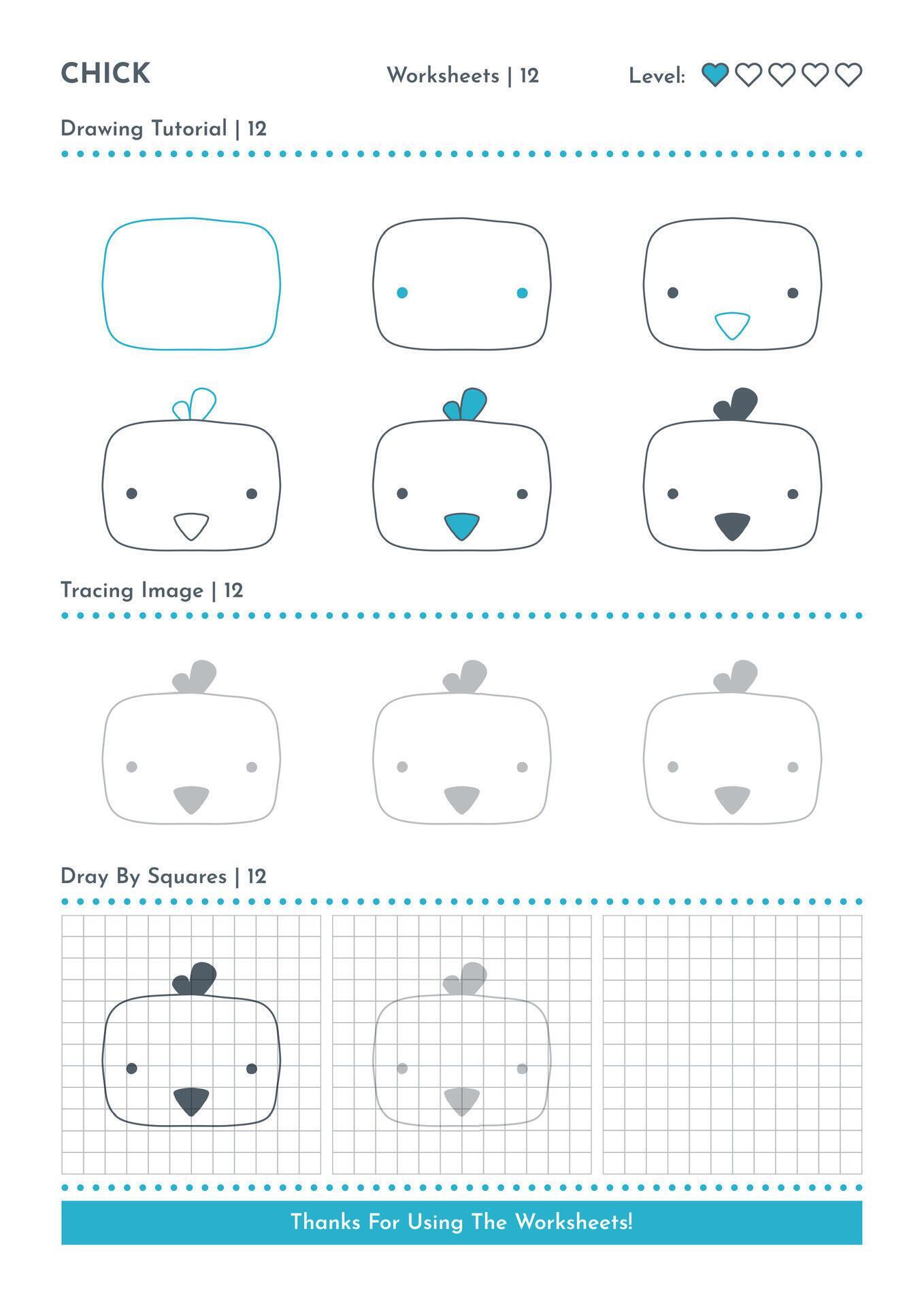 How to Draw Doodle Animal Chick, Cartoon Character Step by Step Drawing ...