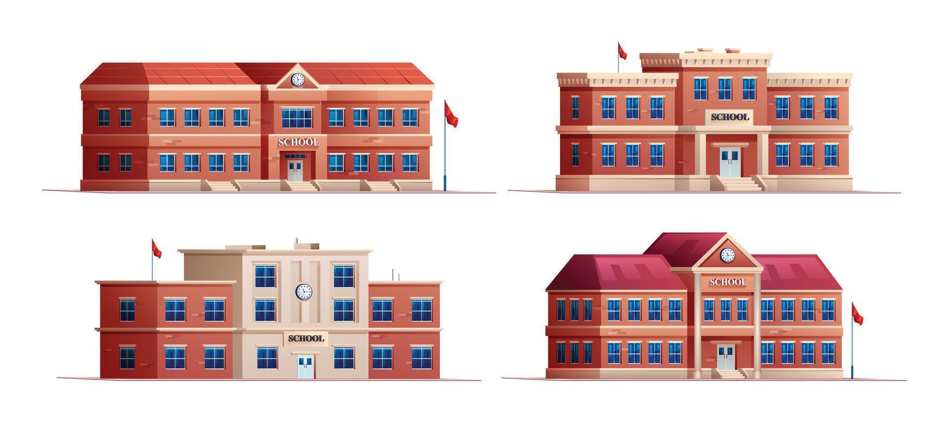 Set of school buildings. Cartoon illustration isolated on white ...