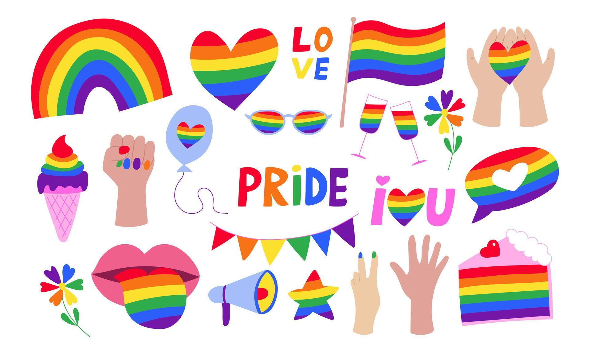 Pride LGBTQ icon set, LGBTQ related symbols set in rainbow colors ...