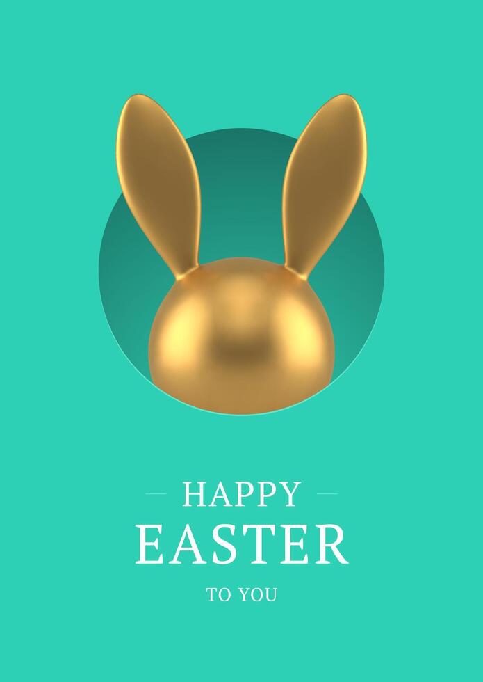 Happy Easter Modern 3d Greeting Card Golden Bunny Bauble Hiding At Hole