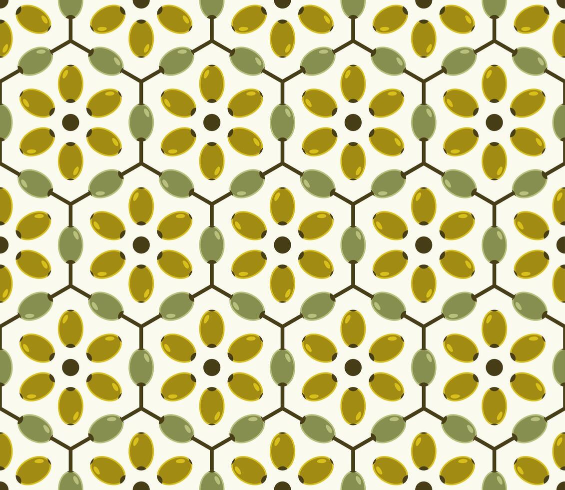 Seamless geometric pattern with green unripe olives in hexagonal grid ... Seamless geometric pattern with green unripe olives in hexagonal grid ...