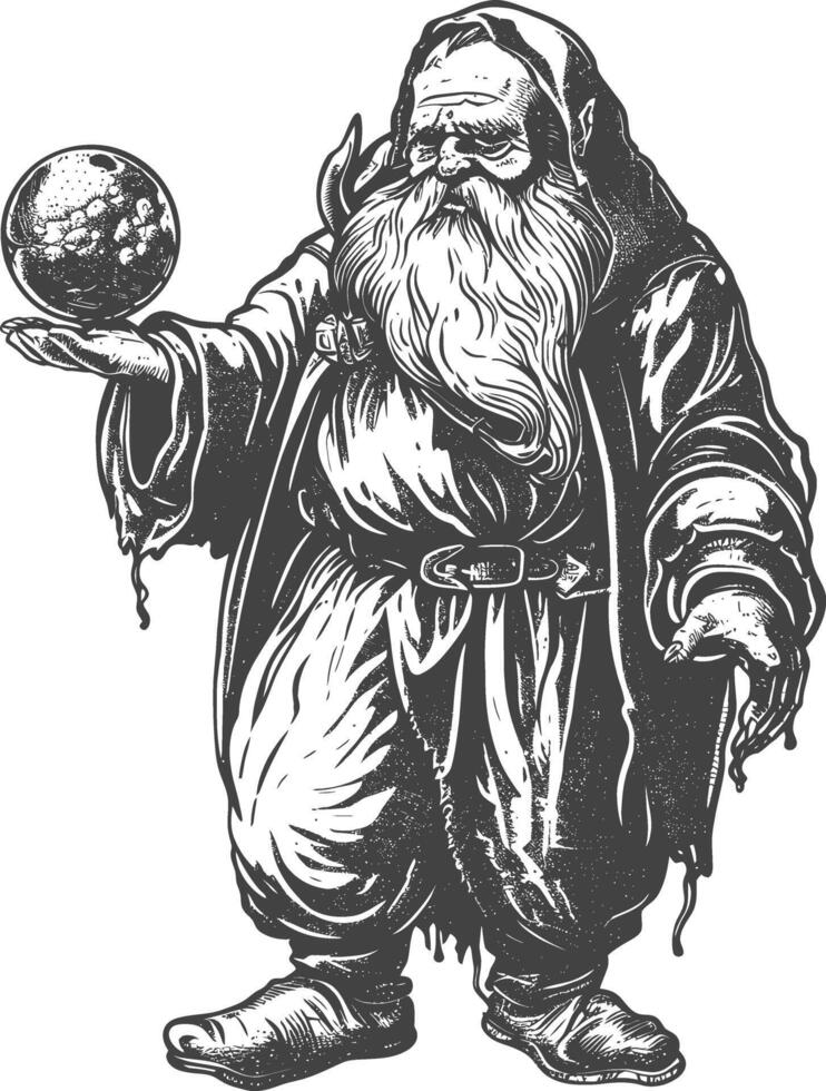 Dwarf Mage With Magical Orb Full Body Images Using Old Engraving Style