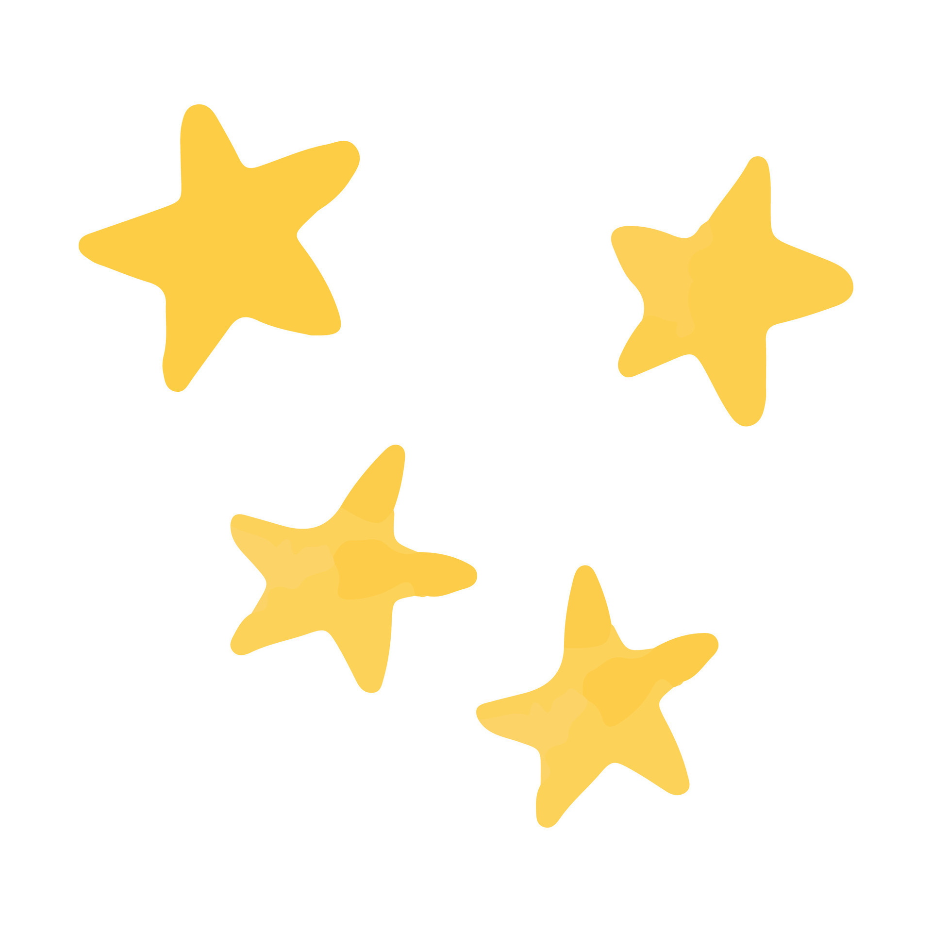 Three fivepointed cute yellow stars isolated on a white background Kawaii hand drawn elements ...
