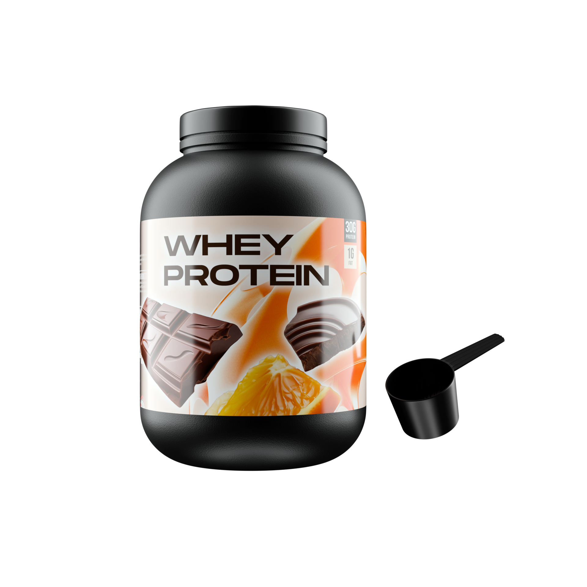 Whey protein powder supplement container tub with scoop, on transparent background 43063844 PNG