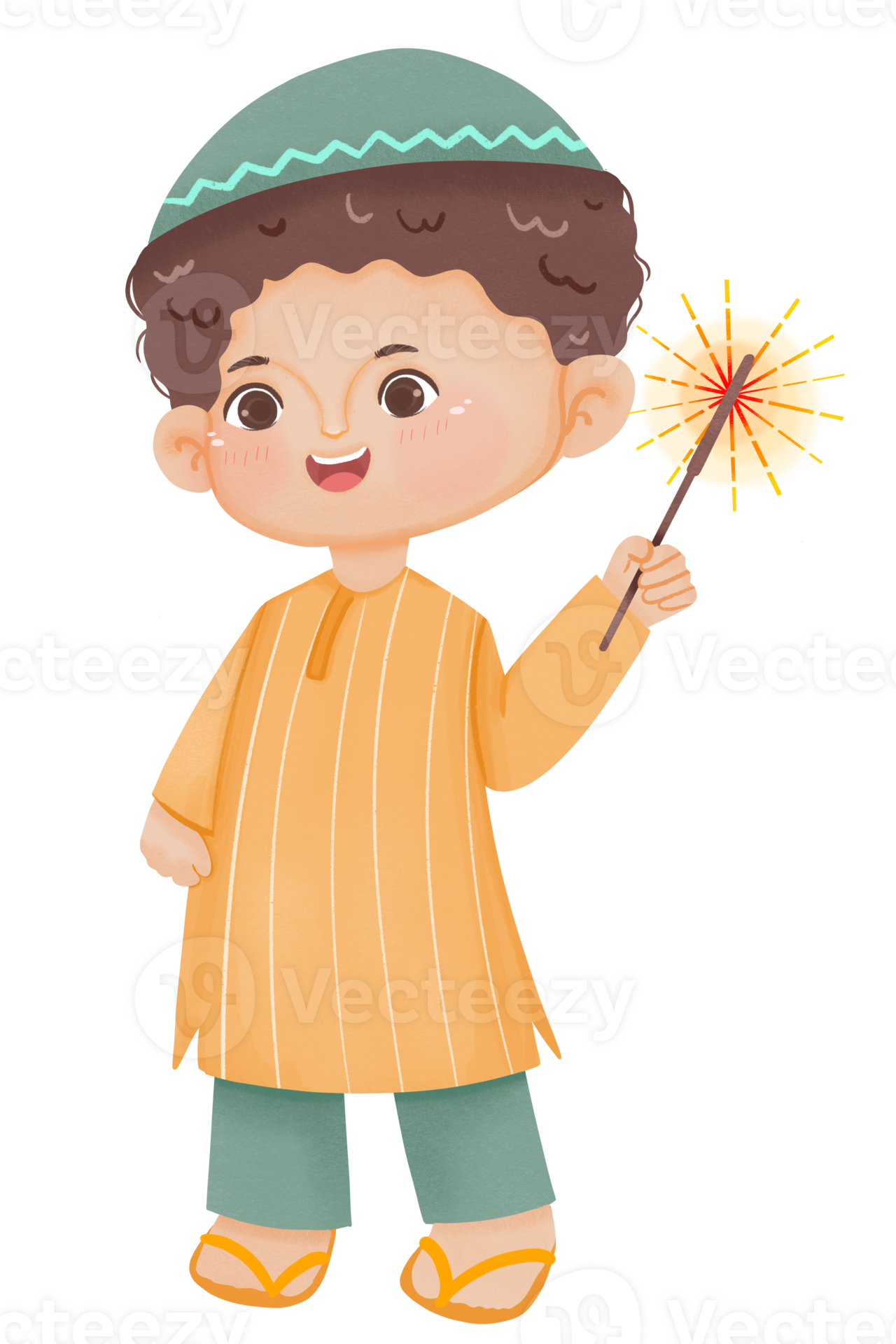 Muslim Kid Play Fireworks Sparklers 43069089 PNG