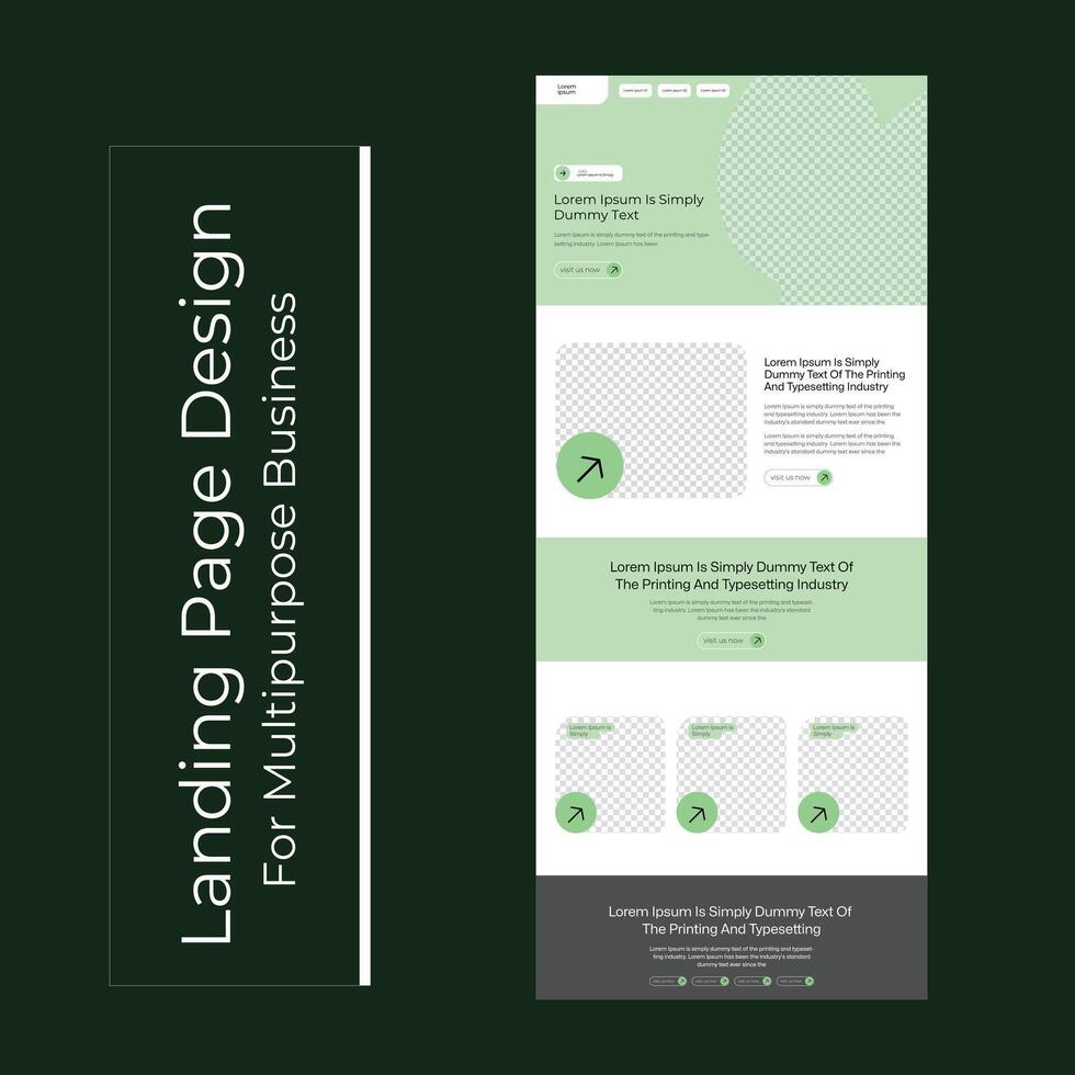 Minimal Landing page website design template for business. One page wireframe. Flat modern ...