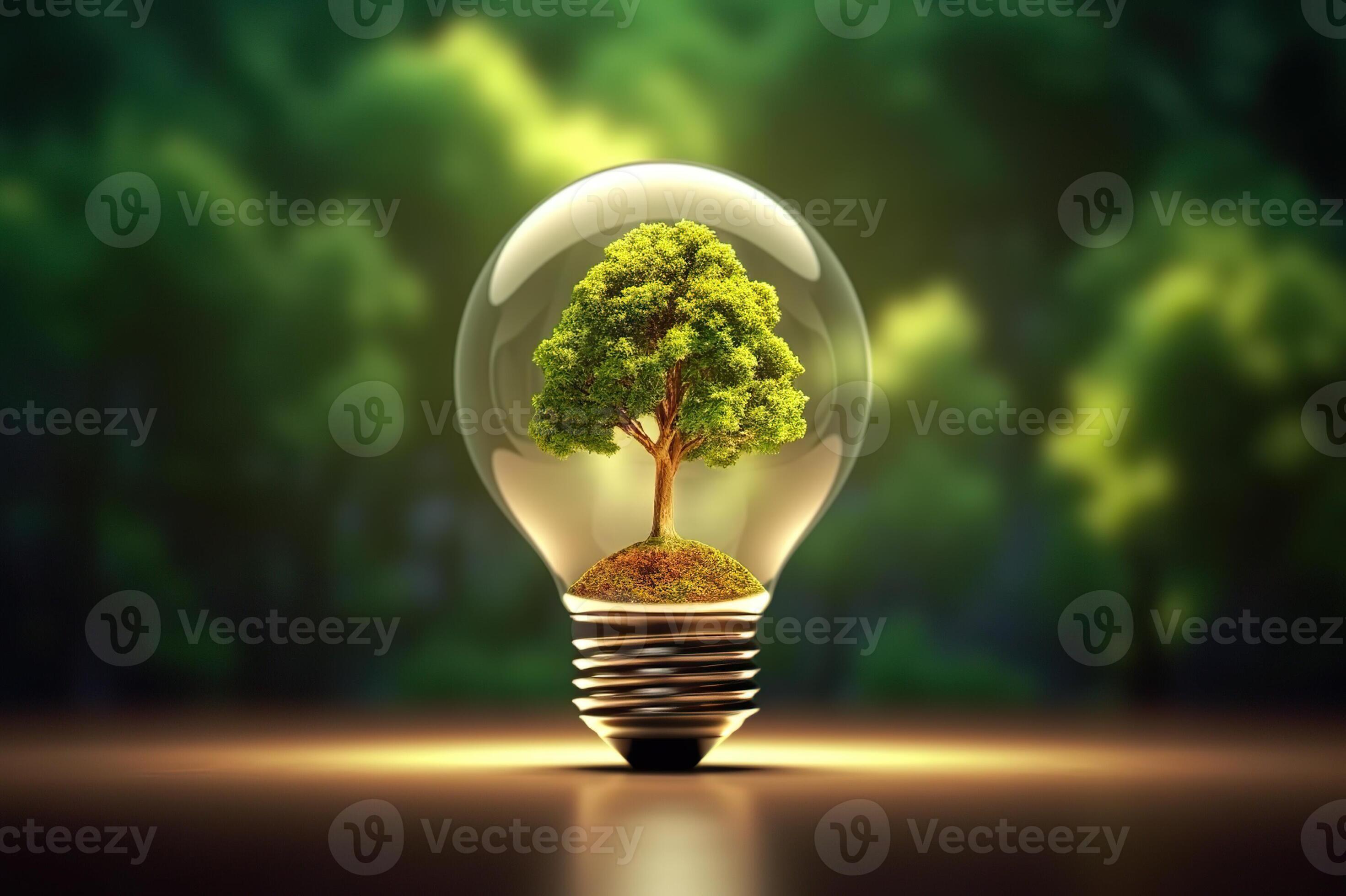 AI generated Sustainable Illumination Green Energy Concept with Tree Inside Light Bulb and ...