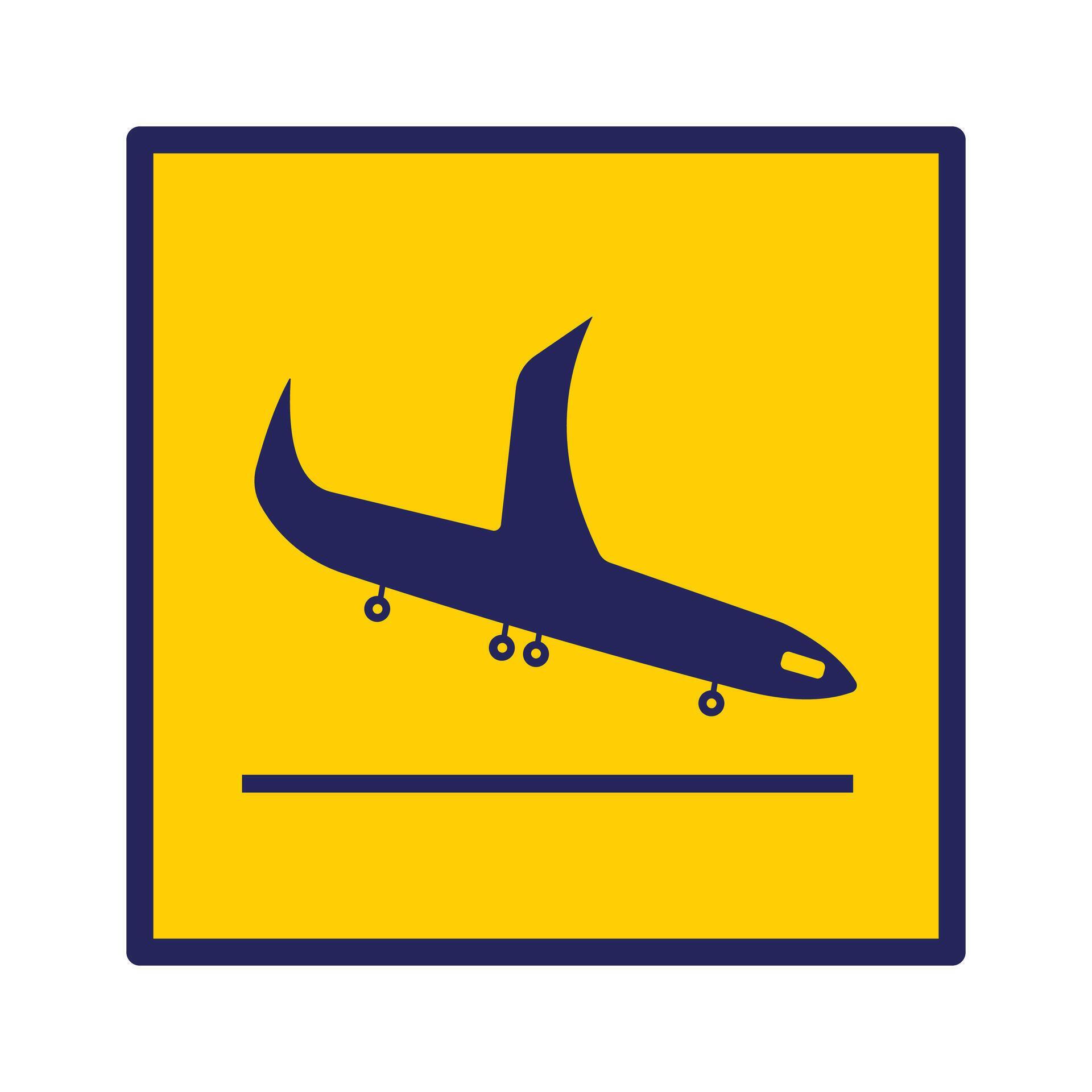 Dark Blue Airport Arrival Landing Signage Shadow Silhouette Illustration On Square Yellow