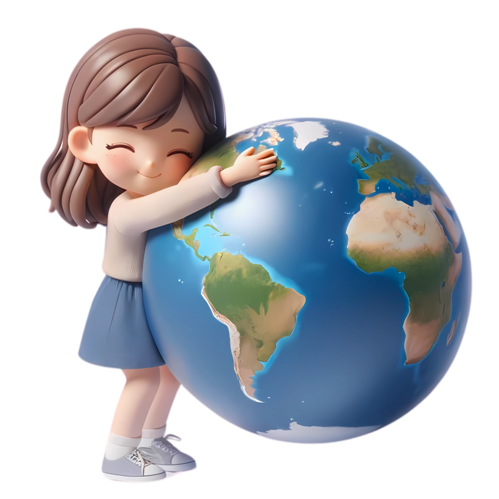 3D Cartoon people hugging the earth concept of earth day and climate change awareness 43102261 PNG
