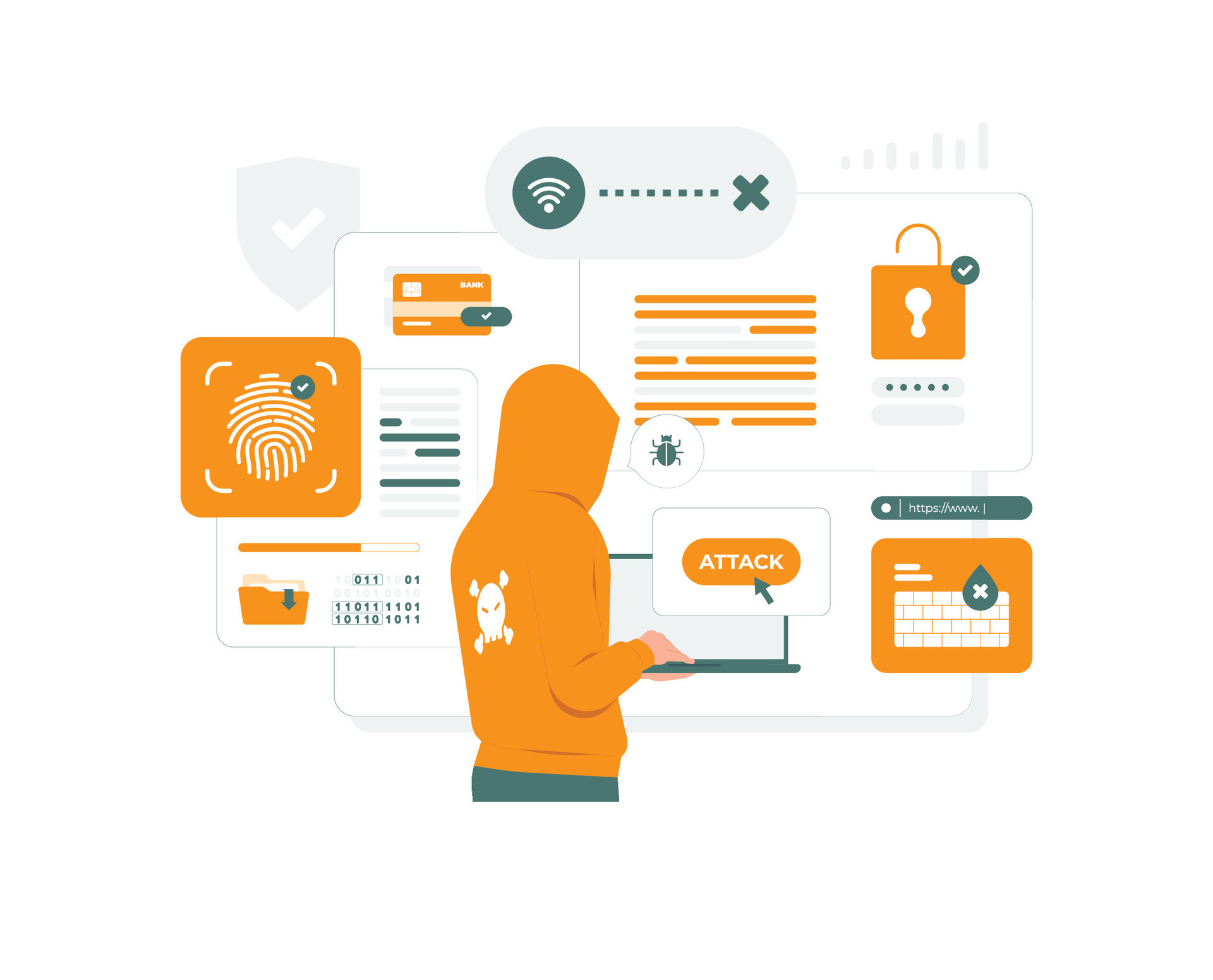 Hacker Phishing Cyber Criminal Breaking Security Stealing Hacking Password Data Information