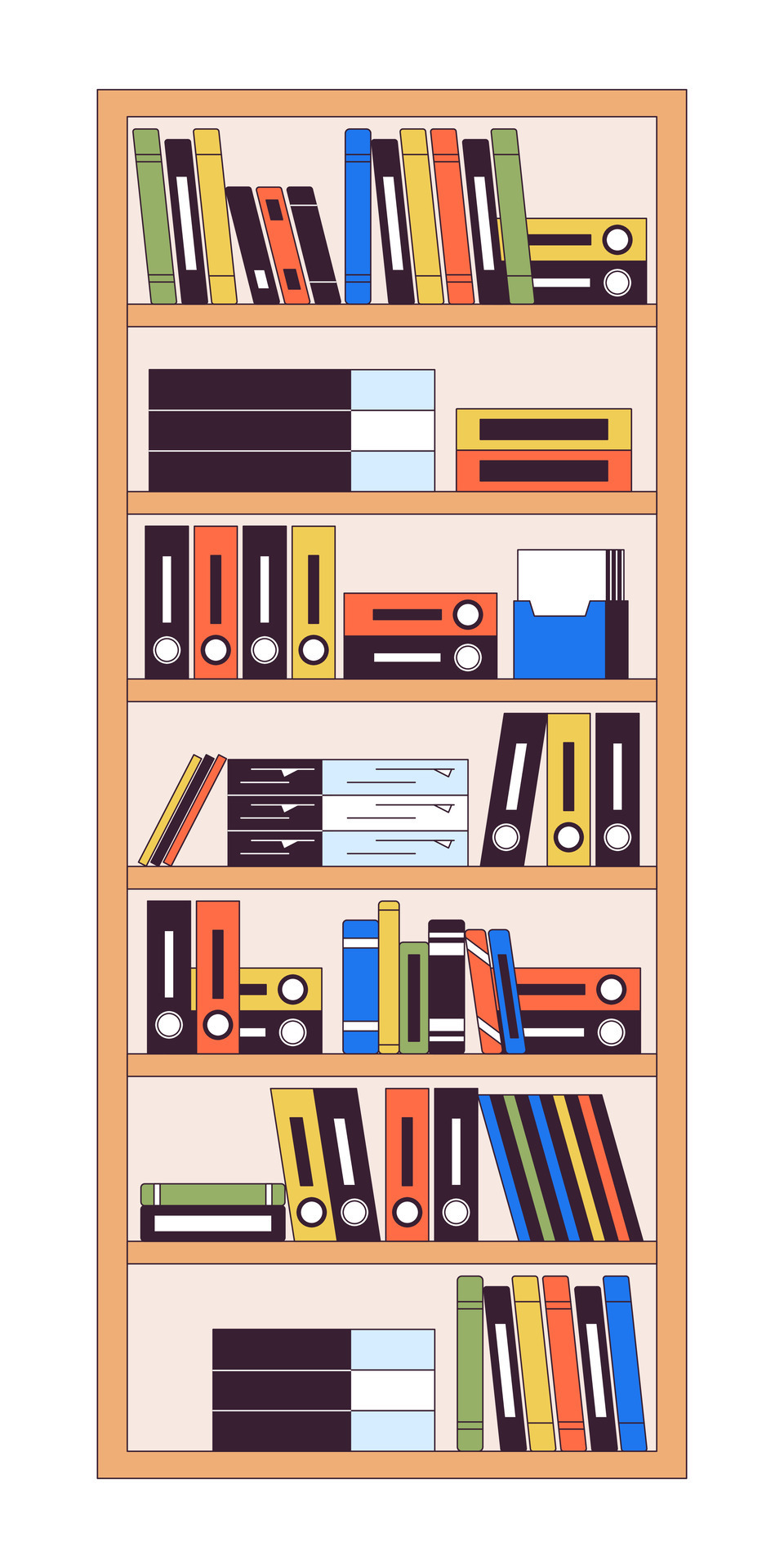 Shelving Unit With Files And Folders 2d Linear Cartoon Object Bookcase